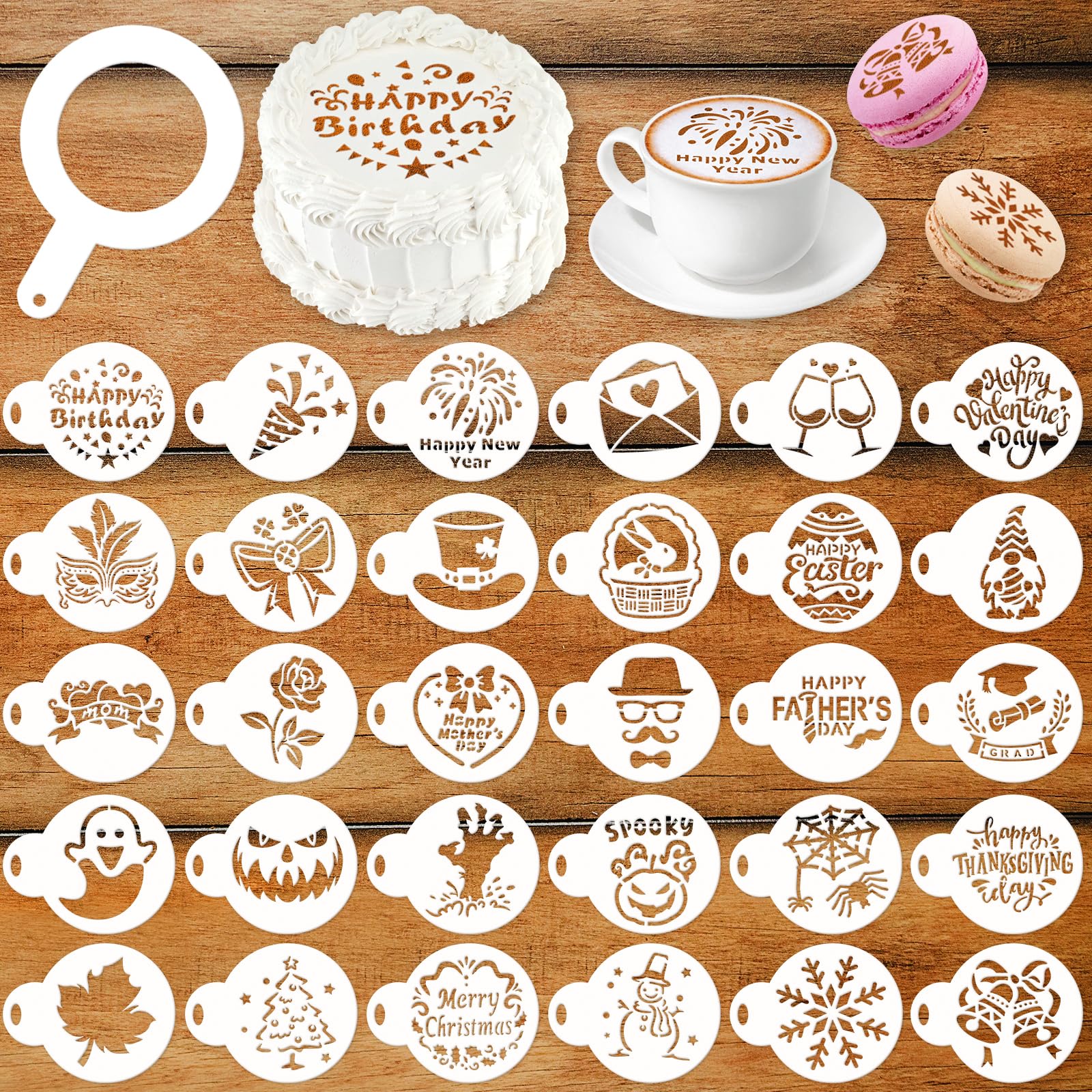 MWOOT 30 Pieces Cookie Stencils for DIY Mixed Holidays Theme,Painting ...