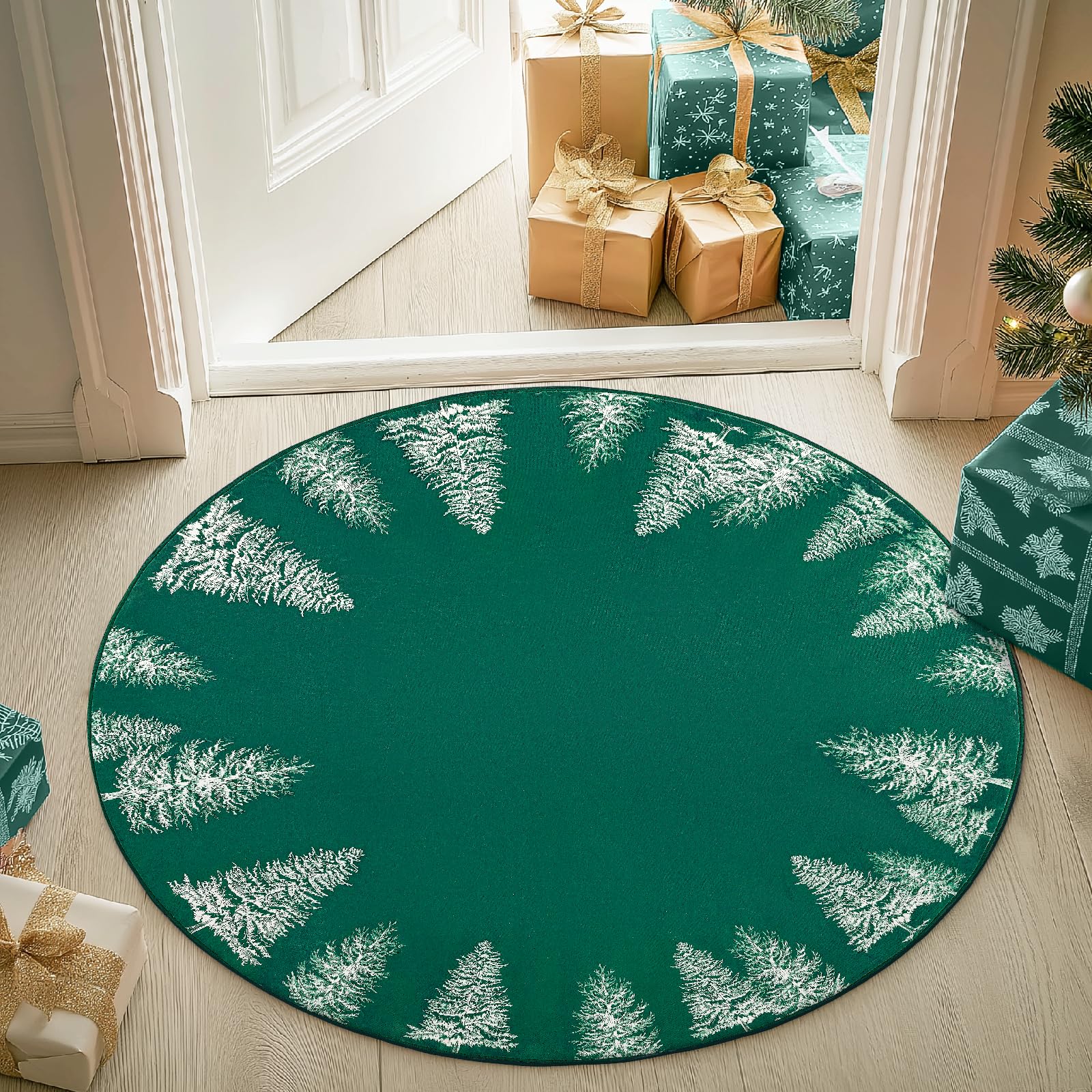 Amazon.com: jinchan Christmas Round Rug 3ft Area Rug Green Xmas Tree ...