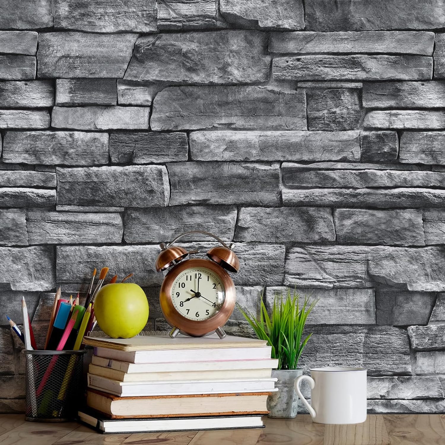 Stone Style Wallpaper Mottled 3D Stone Wall Design For Living Room