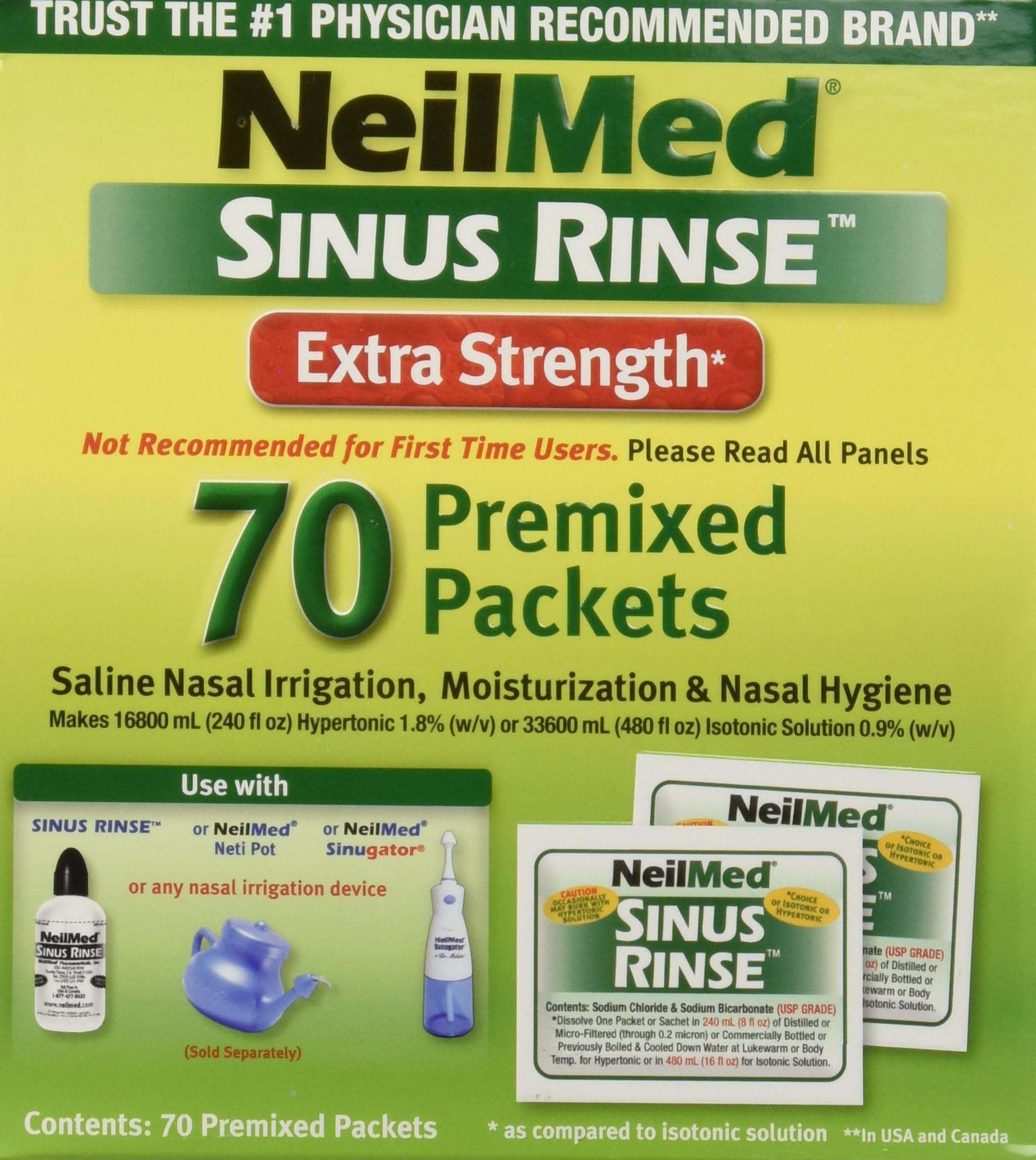 Amazon.com: Neilmed Sinus Rinse Extra Strength Hypertonic 70 Packets ...