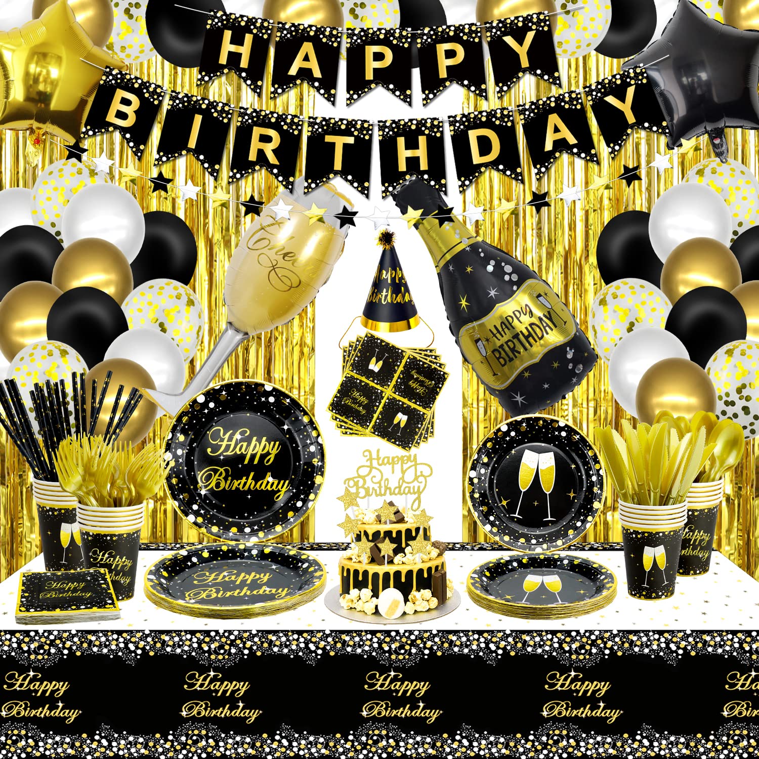 Snapklik.com : 223 PCS Black And Gold Party Decorations - Black Gold ...