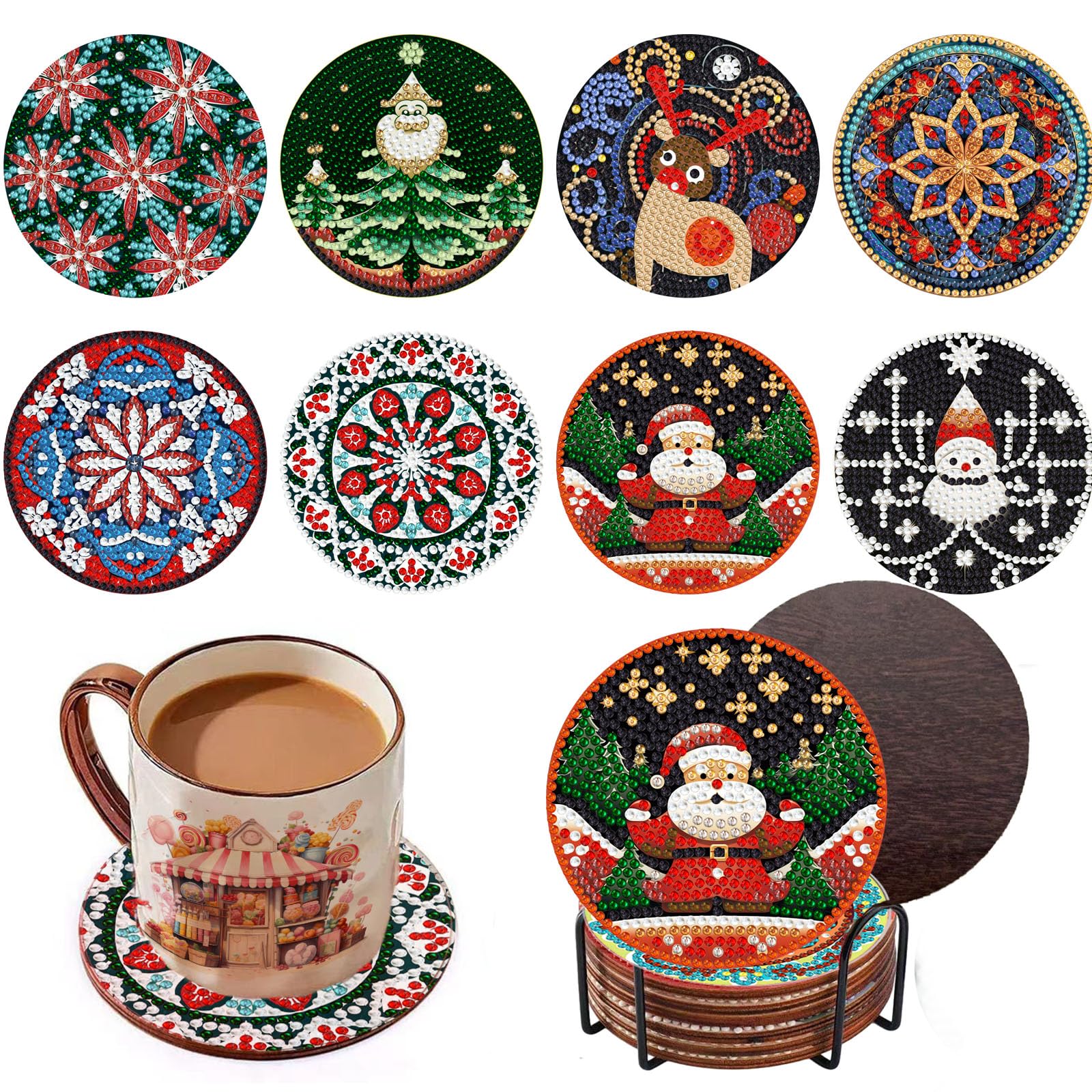 Amazon.com: Liccyy 8PCS Diamond Art Painting Coasters Kits with Holder ...