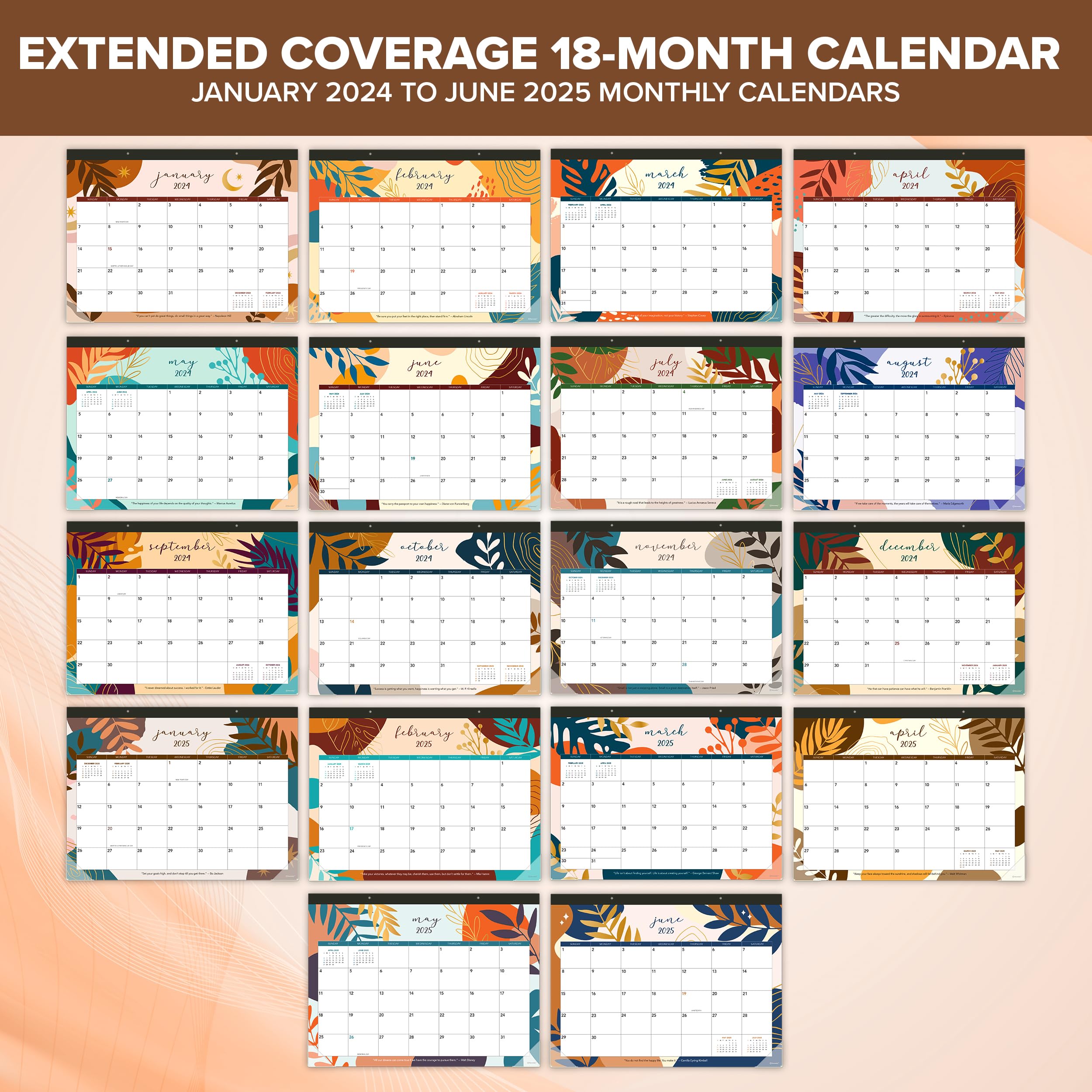 Snapklik.com : Decorably 18 Months Boho Desk Calendar Landscape January ...