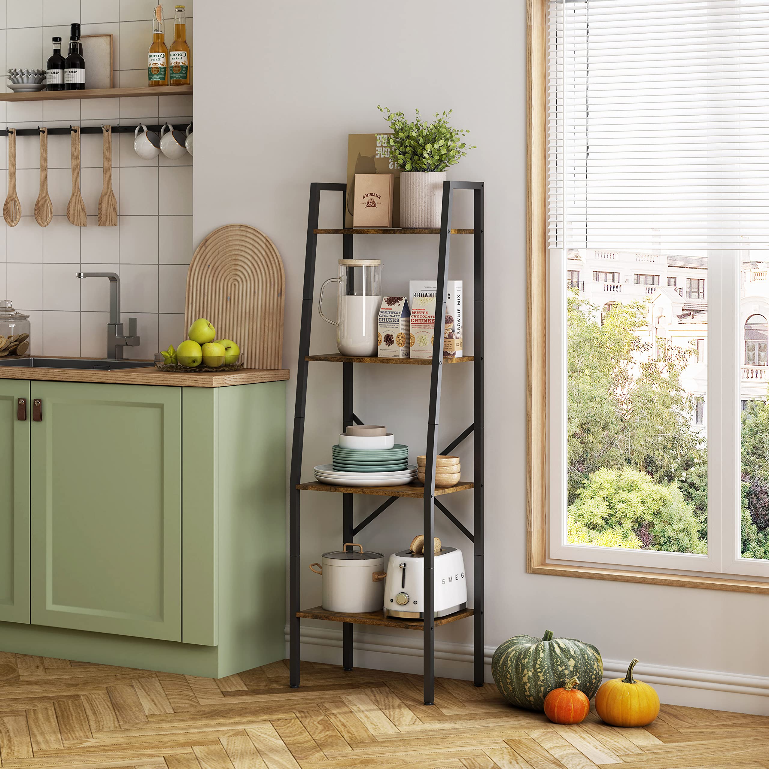 Hoctieon Ladder Shelf Bookcase, 4-Tier Ladder Bookshelf, Tall Bookshelf ...