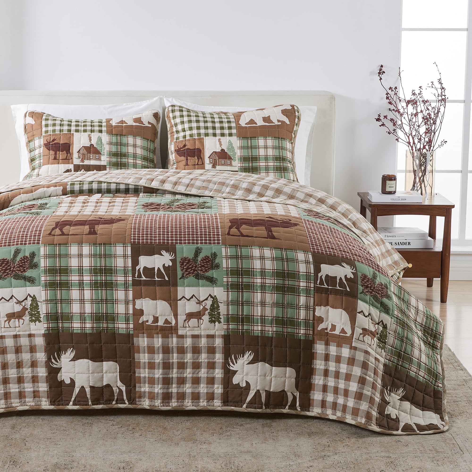 Amazon.com: Rustic Cabin King Size Quilt Set with Shams - All-Season ...