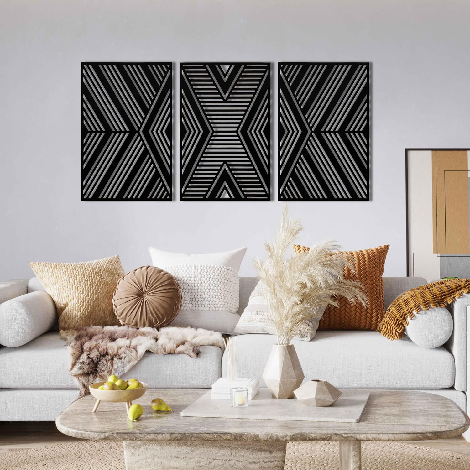 Amazon.com: Geometric patterns wood wall art decor, 3 piece wood wall ...