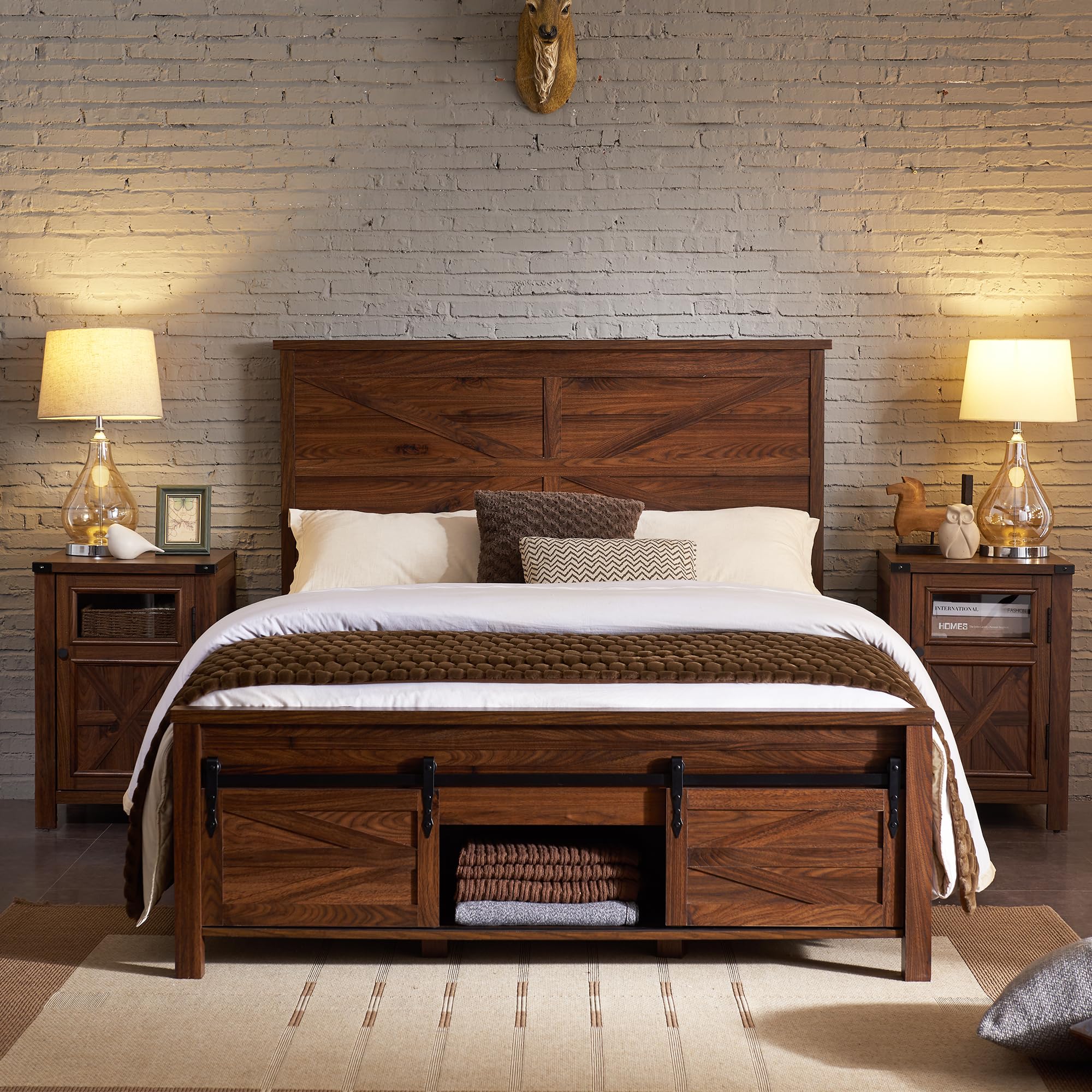 Snapklik.com : JXQTLINGMU Farmhouse Wood Bed Frame Full Size