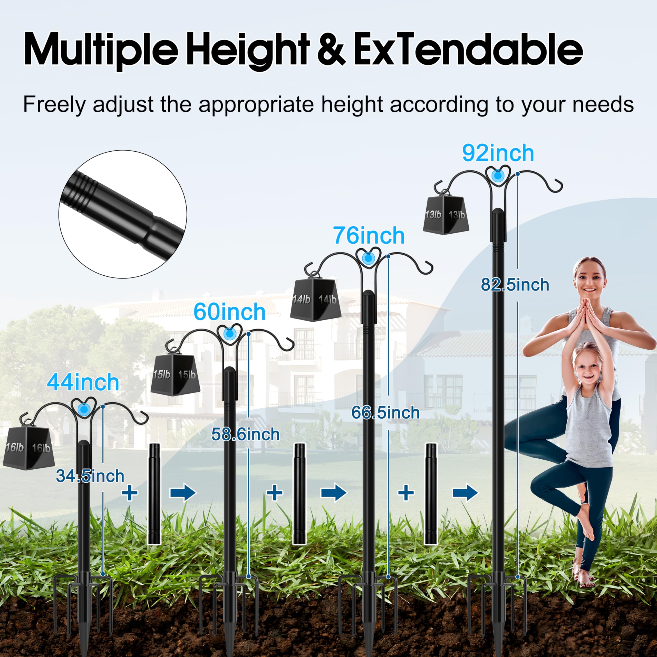 Snapklik Ottsuls Bird Feeder Pole 2 Pack 92 Inch Double