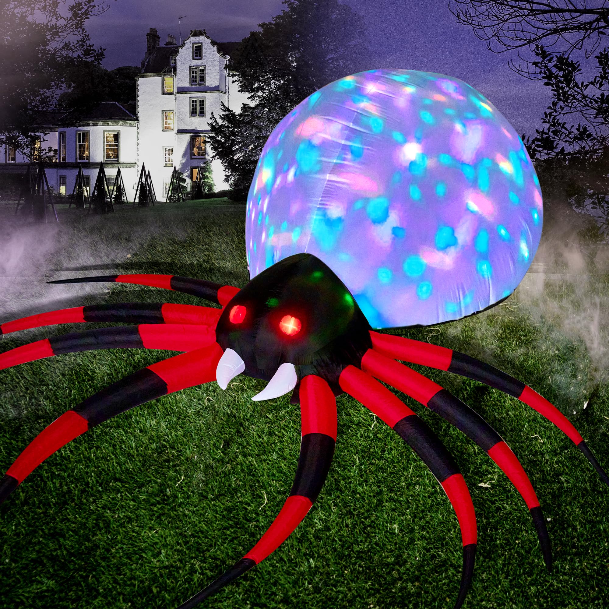 Joiedomi 12 FT Long Halloween Inflatable Spider with Built-in LEDs ...