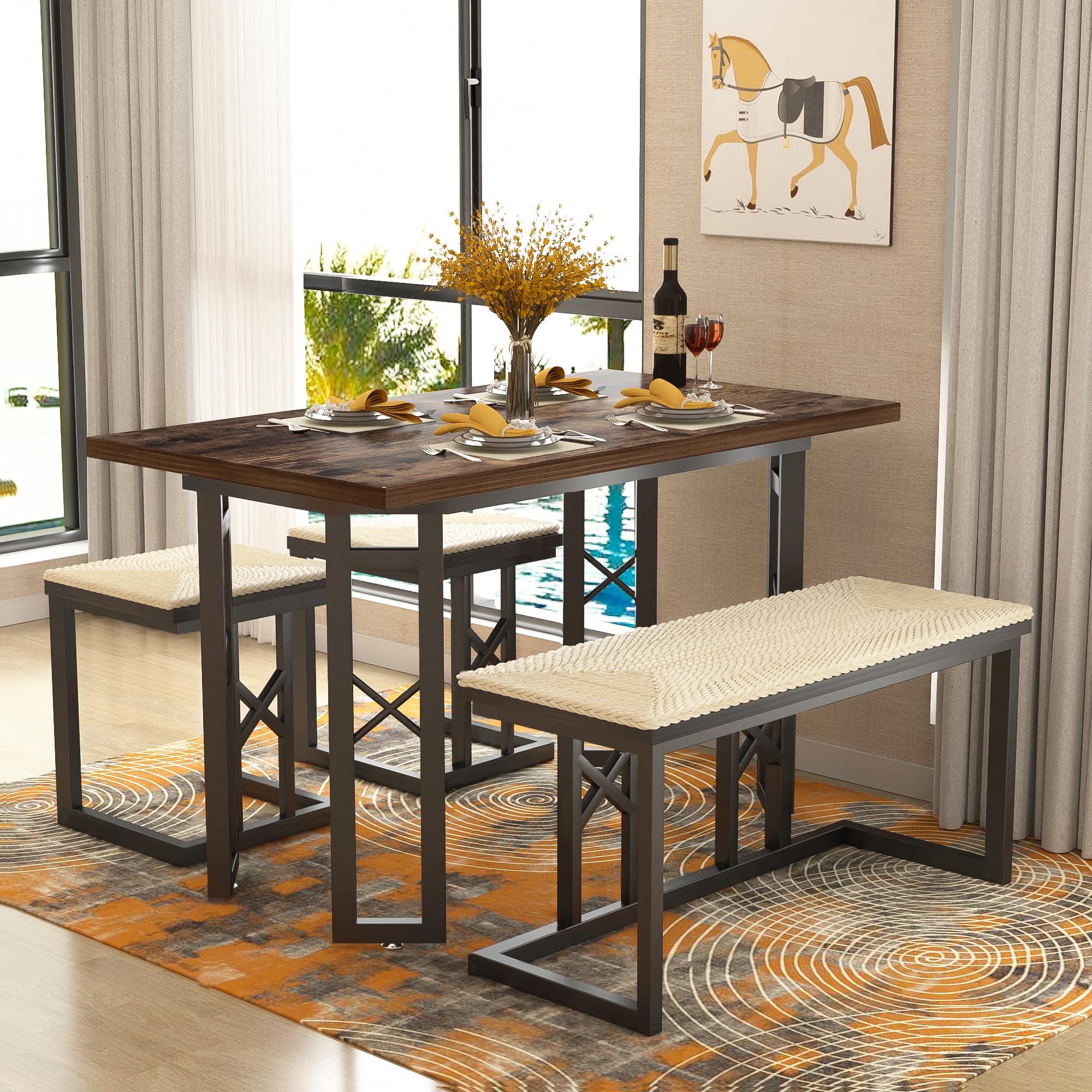 Amazon.com - VECELO 43.3" Dining Table Sets, Farmhouse Small Kitchen ...