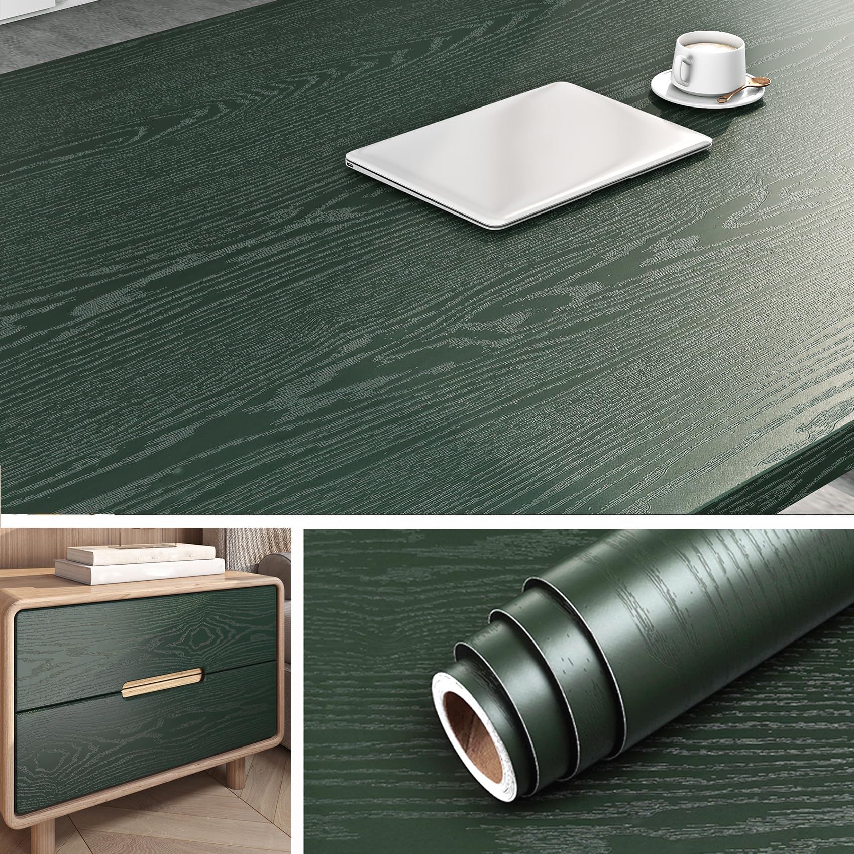 Livelynine Dark Green Peel and Stick Countertops Waterproof Wood Grain ...