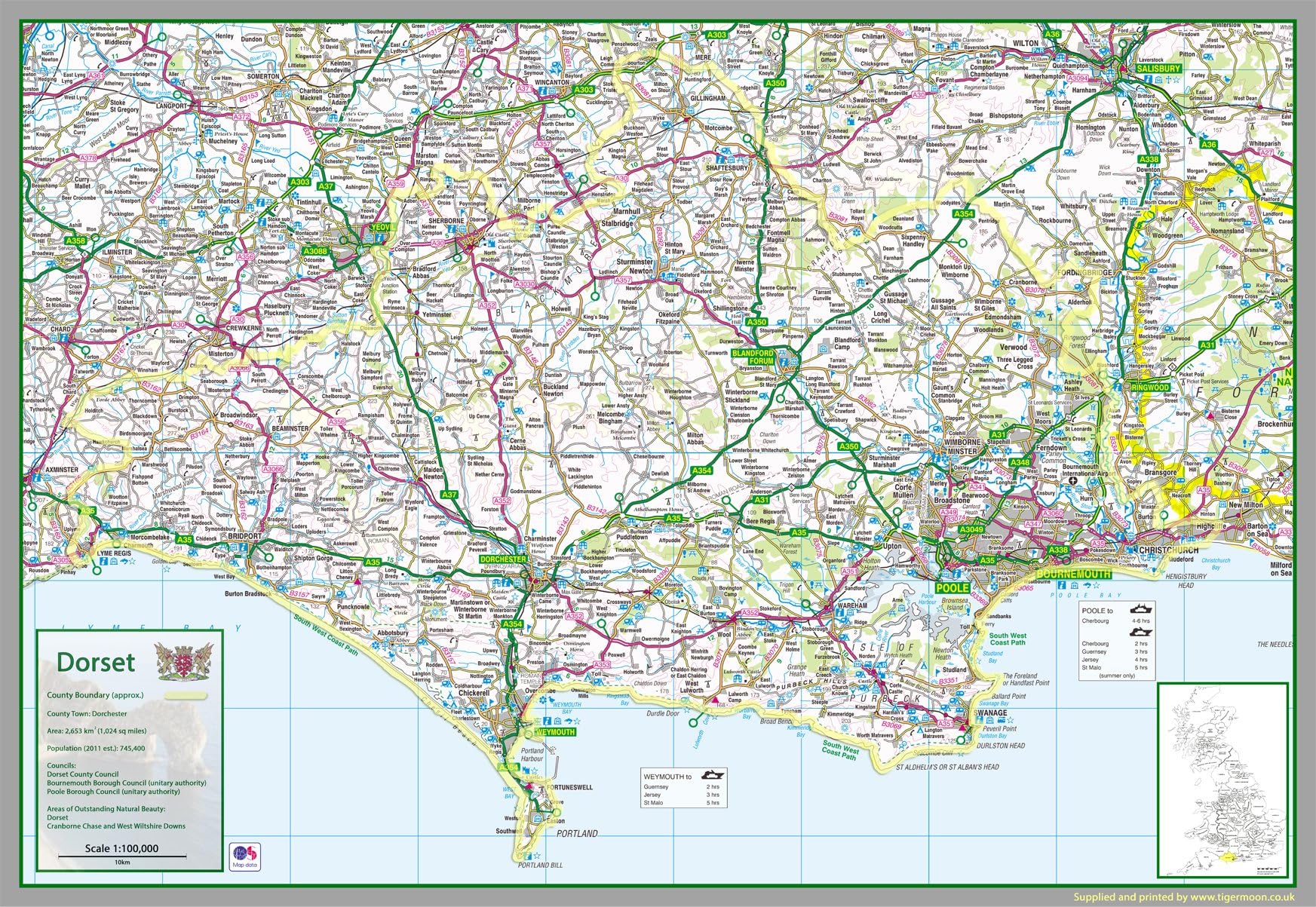 Dorset - UK County Map Paper Laminated - 71 x 103 cm : Amazon.co.uk ...