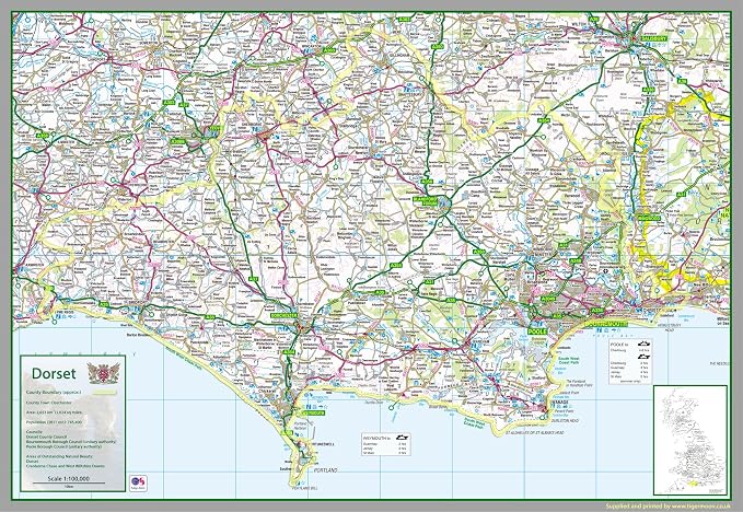 Dorset - UK County Map Paper Laminated - 71 x 103 cm : Amazon.co.uk ...