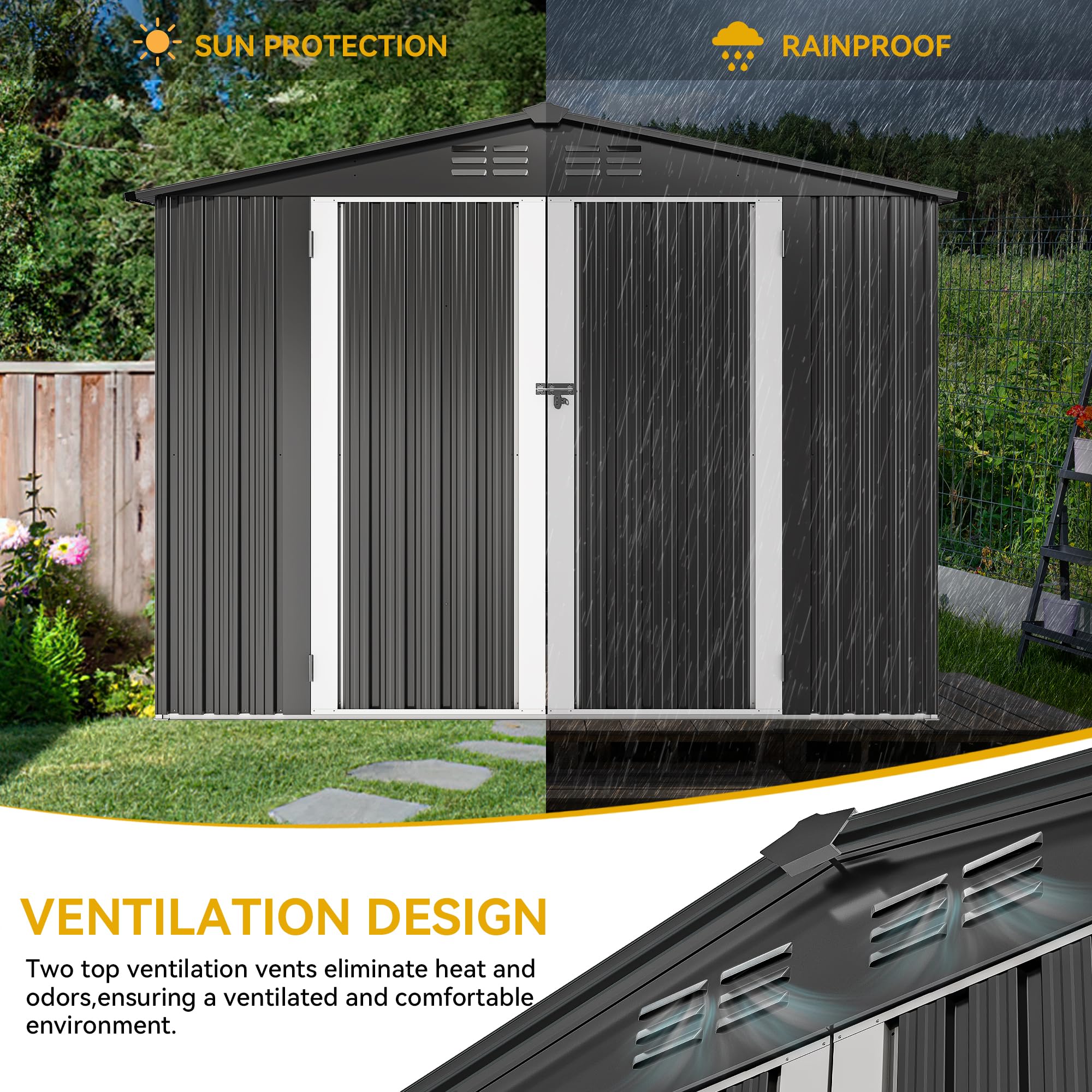 DWVO 8x6 FT Outdoor Storage Shed, Large Metal Tool Sheds, Heavy Duty ...