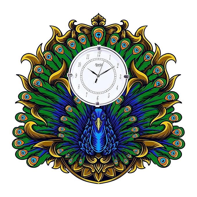 Buy PURUSHOTTAM KABIR ART Designer Wooden Peacock Ajanta Analog Wall ...