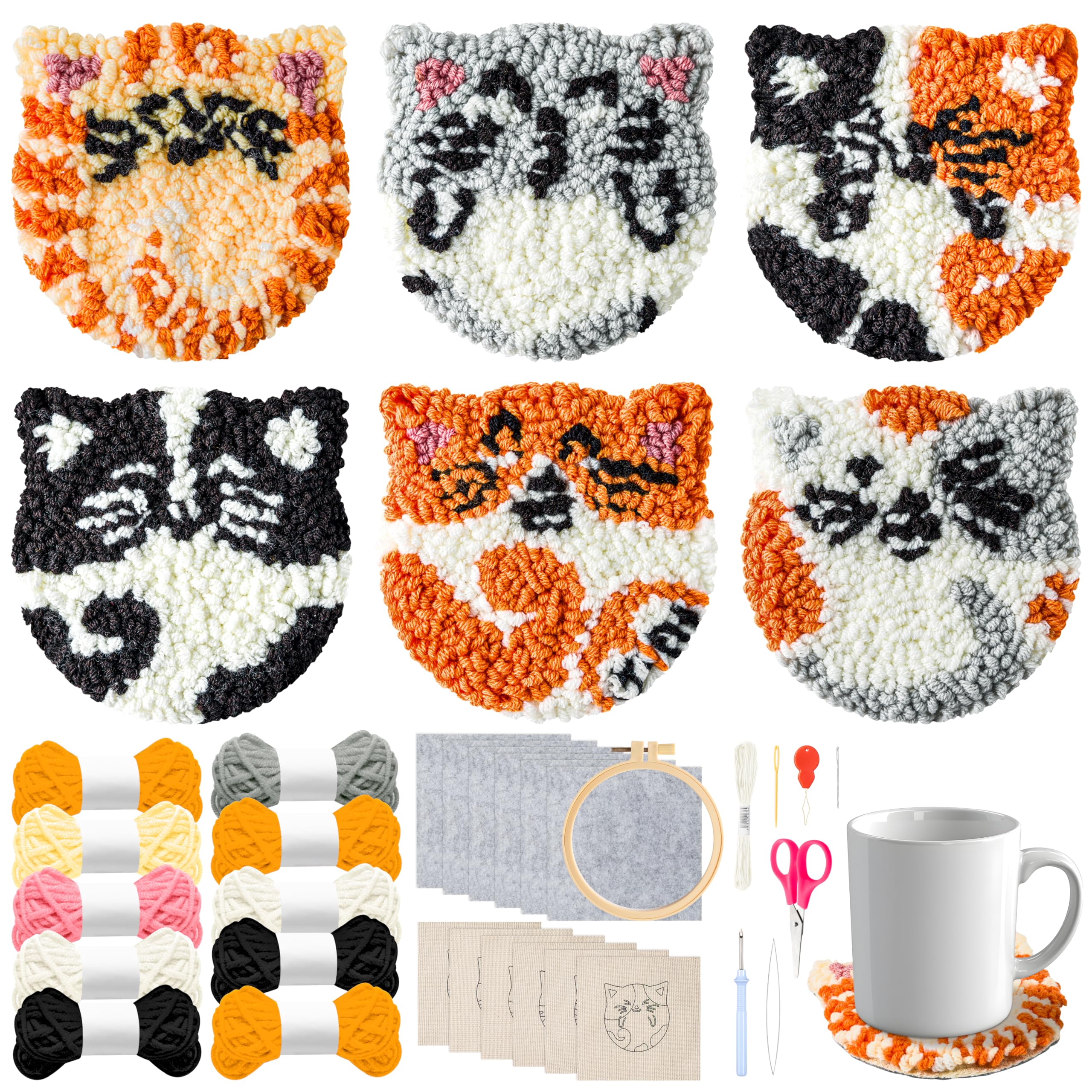 Amazon.com: WATINC Cats Punch Needle Coaster Kit - 22Pcs Easy Art Work ...