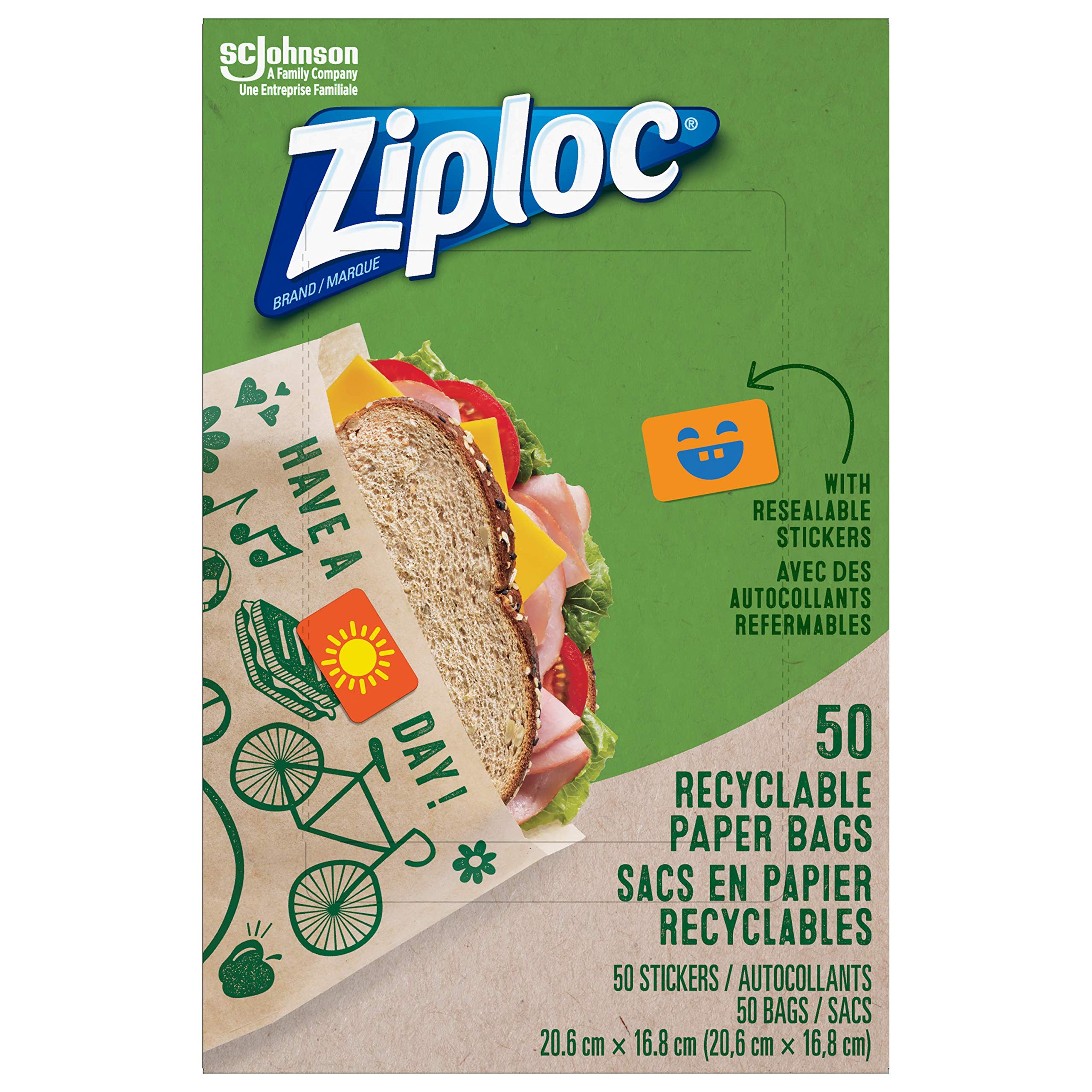 Ziploc Paper Sandwich & Snack Bags, Recyclable & Sealable with Fun ...