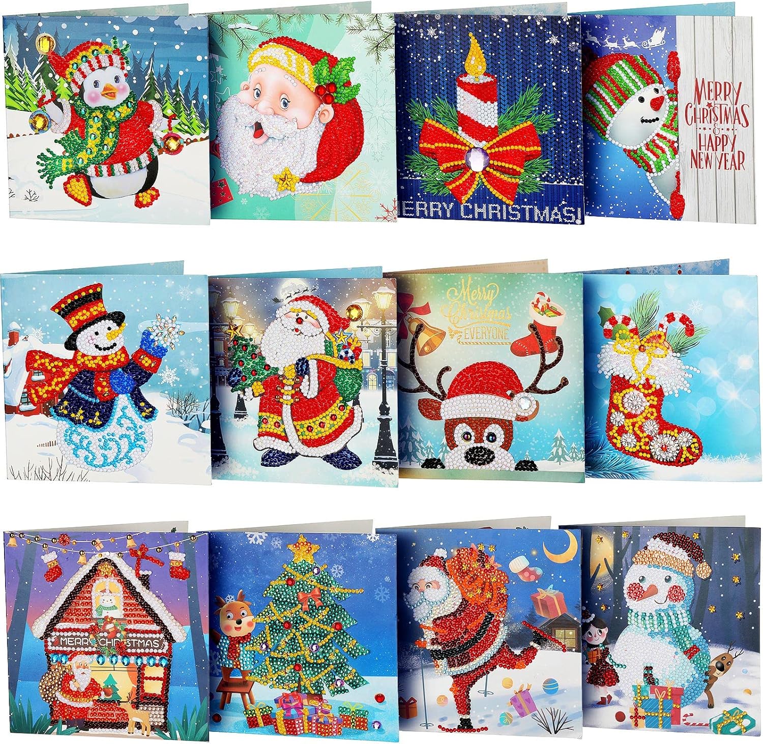 Amazon.com: Clabby 24 Pieces Diamond Painting Christmas Cards 5d DIY ...
