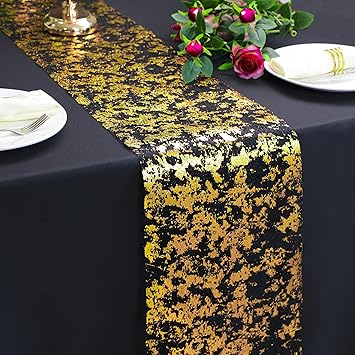 Amazon.com: Snowkingdom Black and Gold Table Runner 100 Feet Golden ...