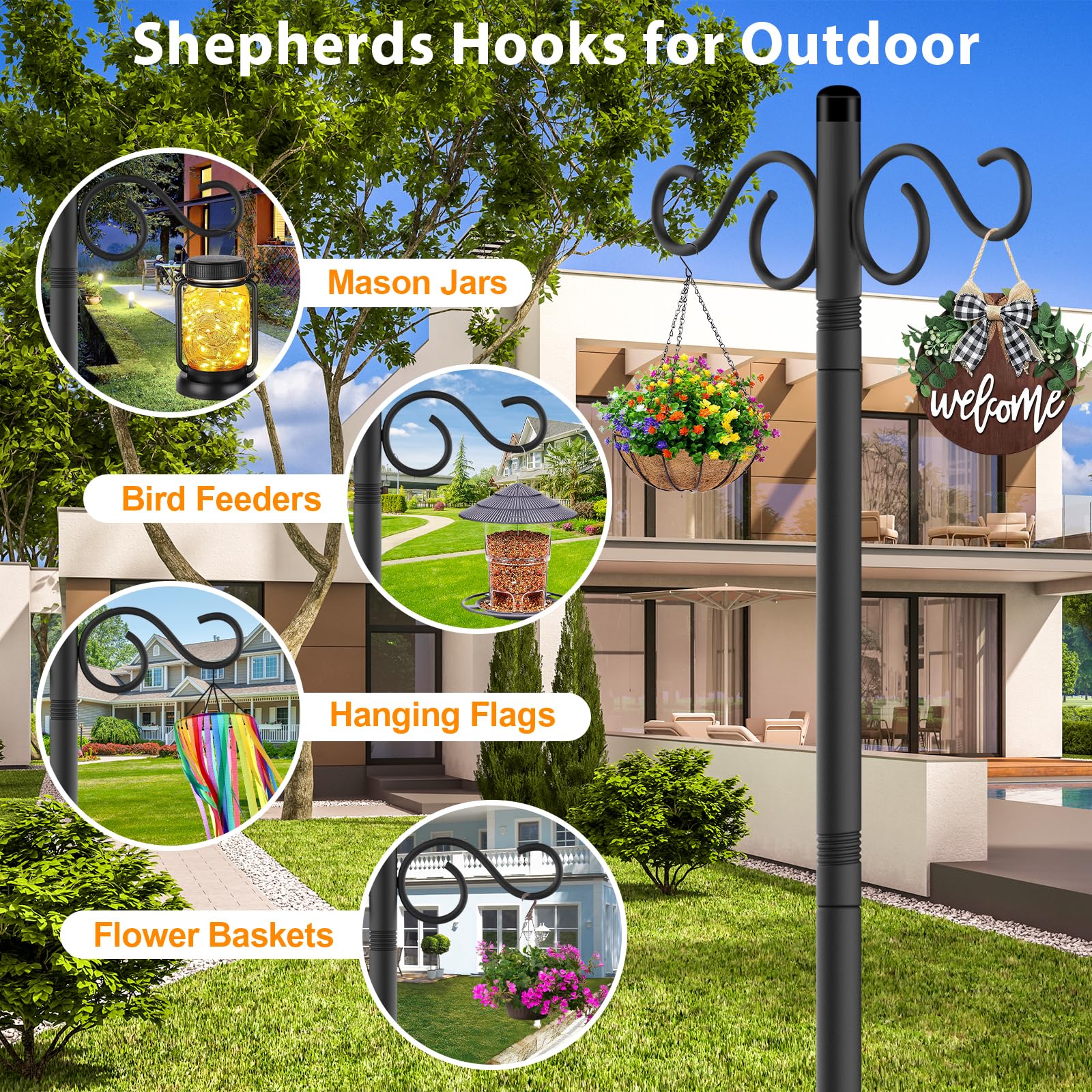 Snapklik.com : Adjustable Shepherd Hooks For Outdoor,2 Pack 90 Inch 5 ...