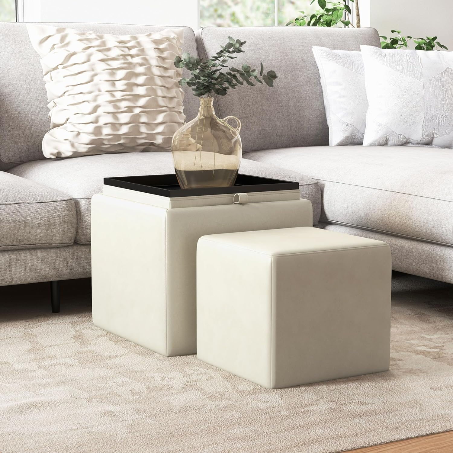 Amazon.com: MIQMICMIK Storage Ottoman Set of 2, Small Ottoman Foot Rest ...