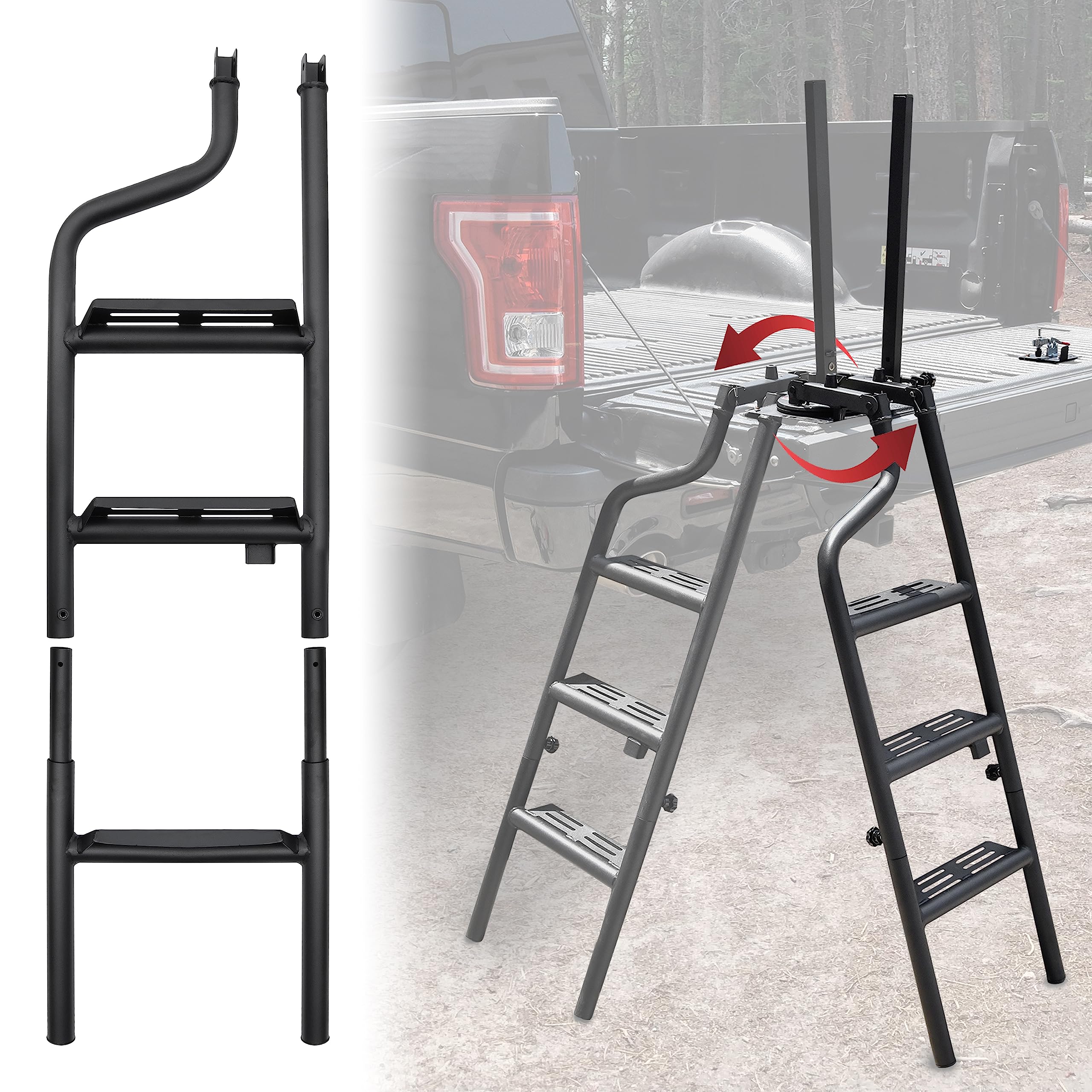 POKIAUTO 42" Foldable and 360° Rotatable Tailgate Ladder with Handrail ...