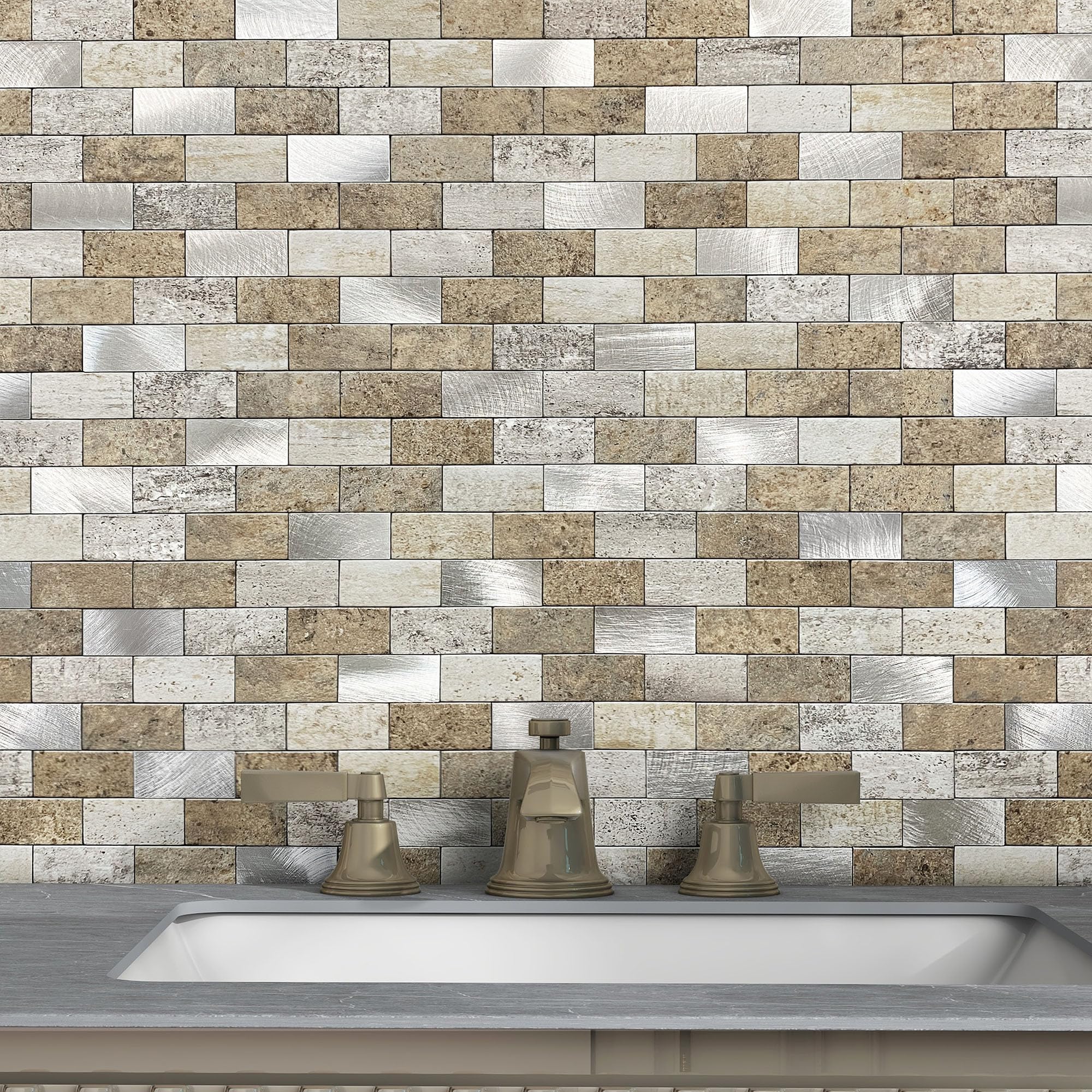 M MOFIT Self Adhesive Wall Tiles Kitchen Brick Mosaic Stick on Tiles ...