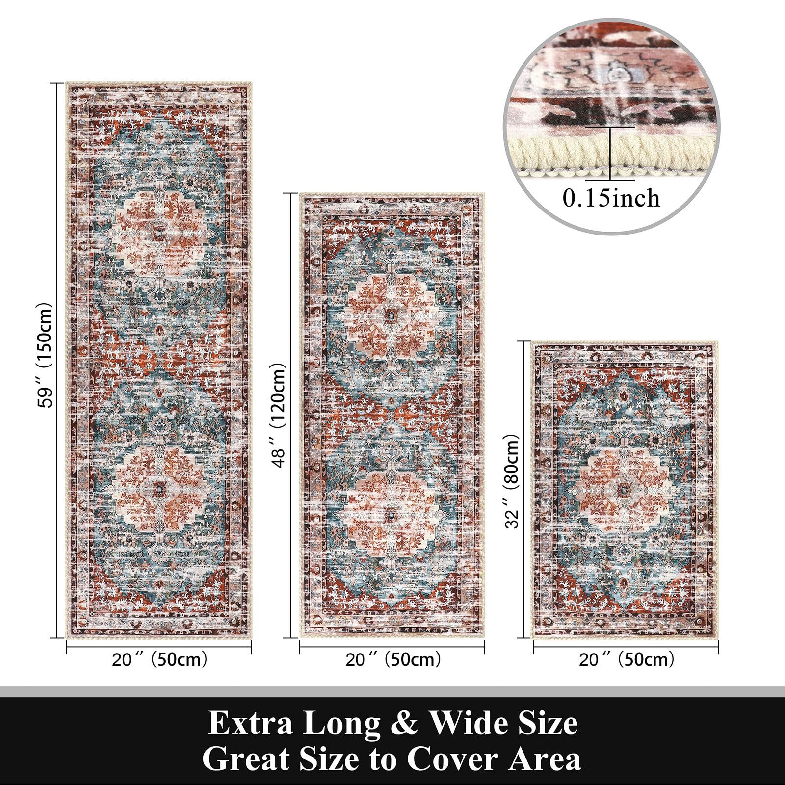 Ileading Boho Kitchen Mats for Floor 3 Piece Set Washable Kitchen Rugs ...