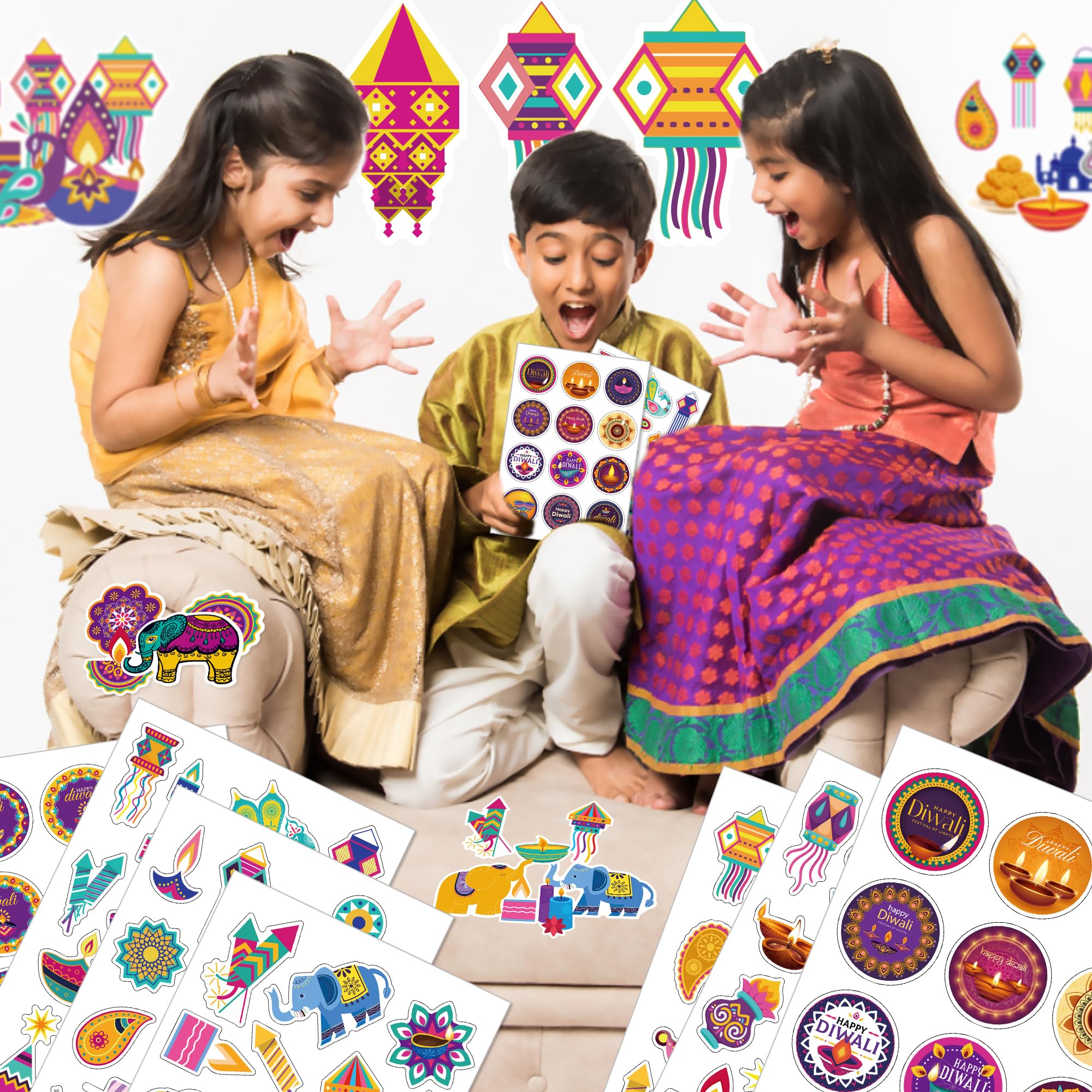 Amazon.com: KYMY Happy Diwali Stickers, 27 Sheets Colorful Different ...