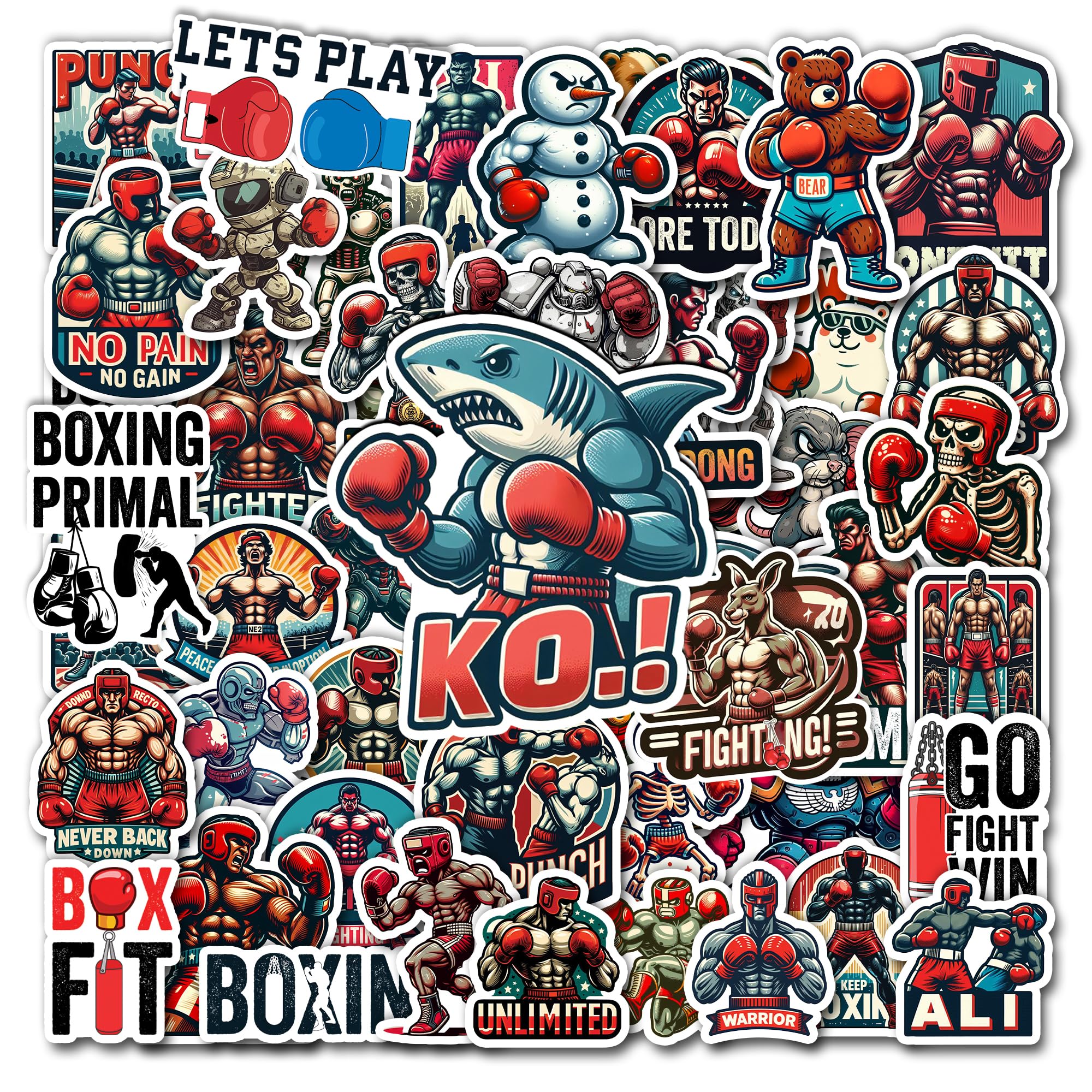 Amazon.com: BIGZORO Pack 50 PCS Boxing Stickers Print Waterproof Vinyl ...