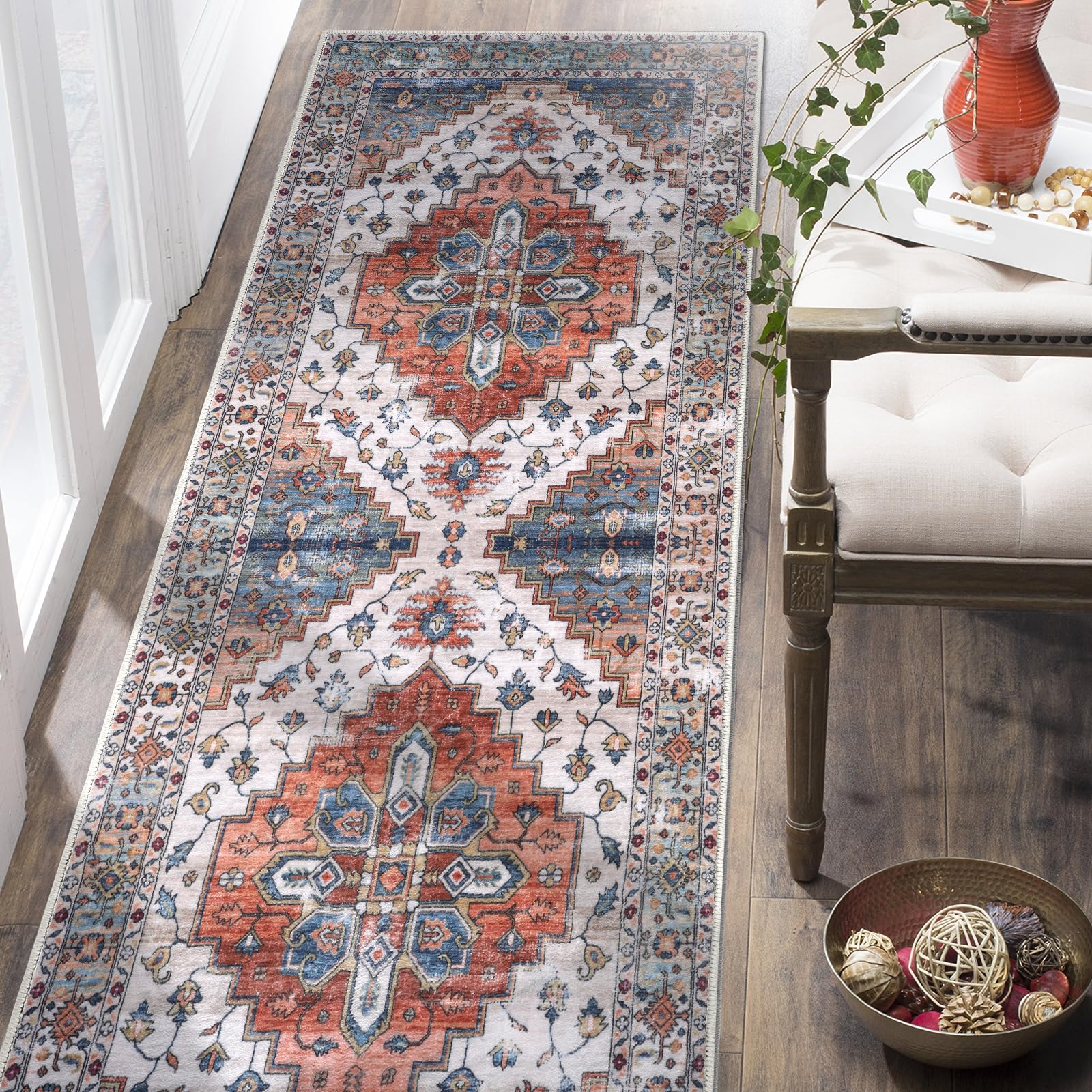 COMSLE Boho Runner Rug, 2x6 Washable Rugs for Hallway Faux Wool Small ...