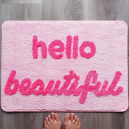 Amazon.com: Hello Beautiful Bath Mat Light Pink Blush Peach Coral Cute ...