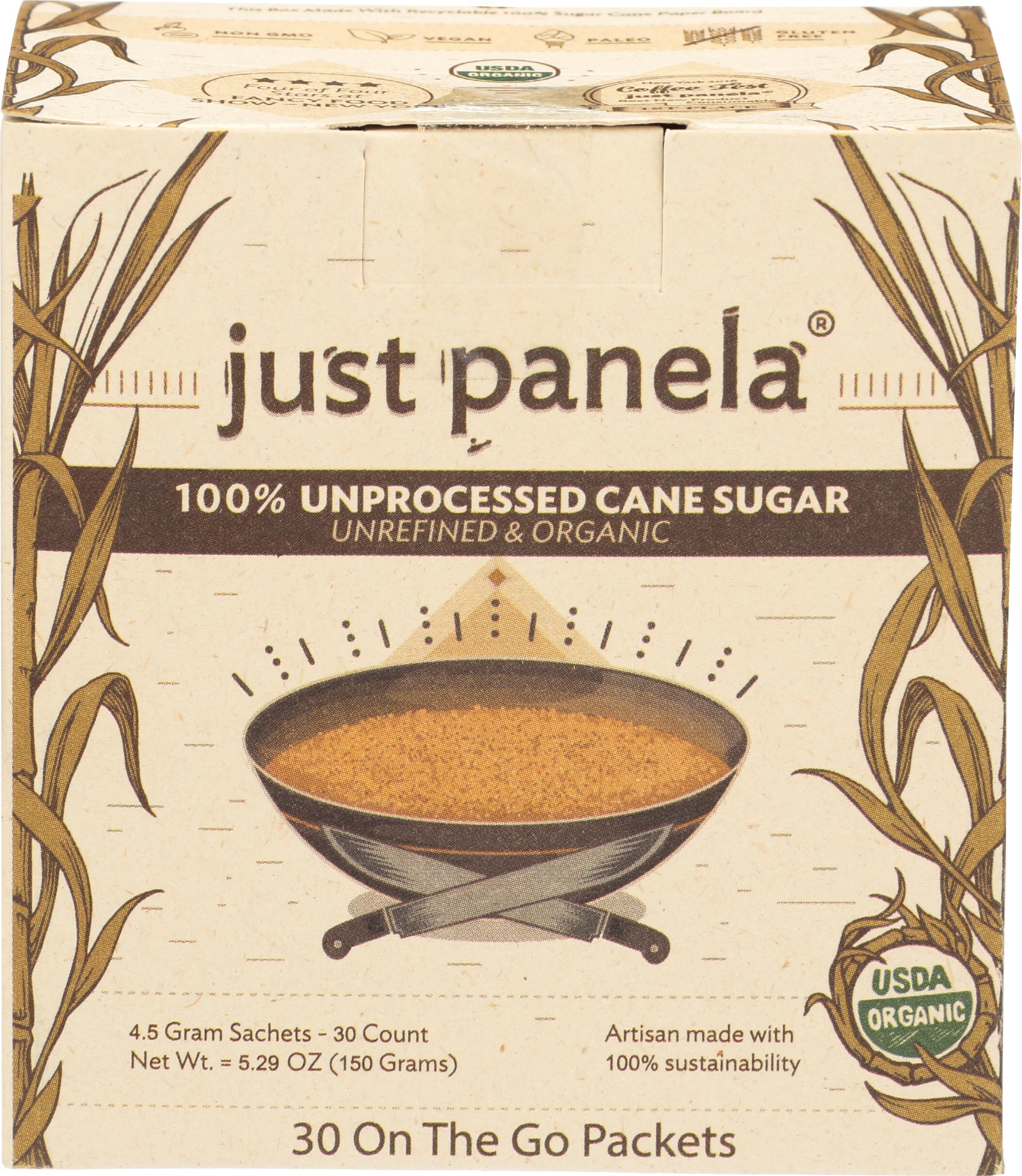 Amazon.com: JUST PANELA Organic Unprocessed Cane Sugar 30 Count, 5.29 OZ