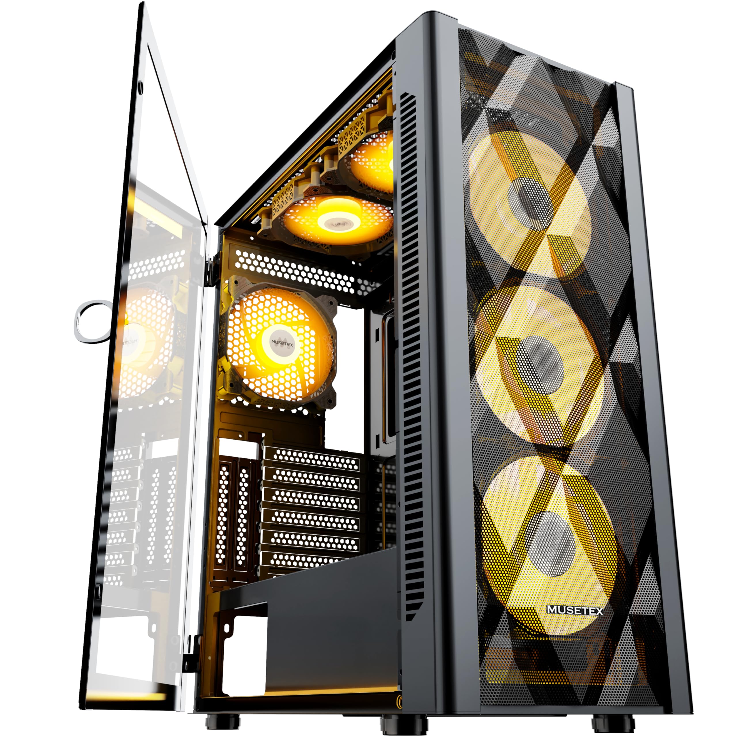 Amazon.com: MUSETEX ATX PC Case Mid-Tower with 6pcs 120mm ARGB Fans ...