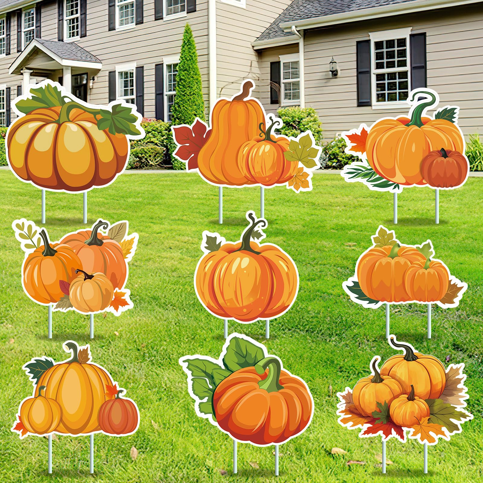 Amazon.com : 9 Pcs Fall Yard Sign Pumpkin Yard with Stakes ...