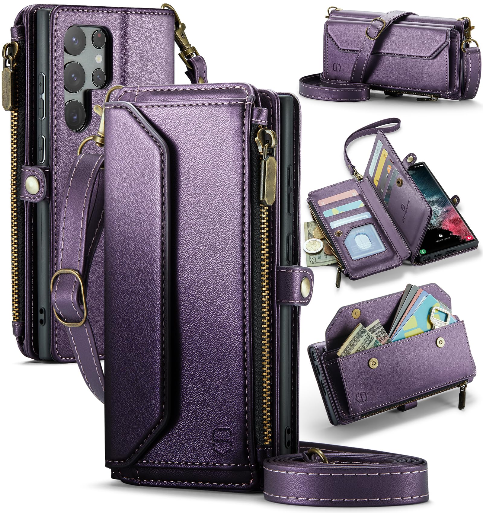 Amazon.com: Strapurs Crossbody Wallet Case Compatible with Samsung Galaxy S22 Ultra 5G RFID ...