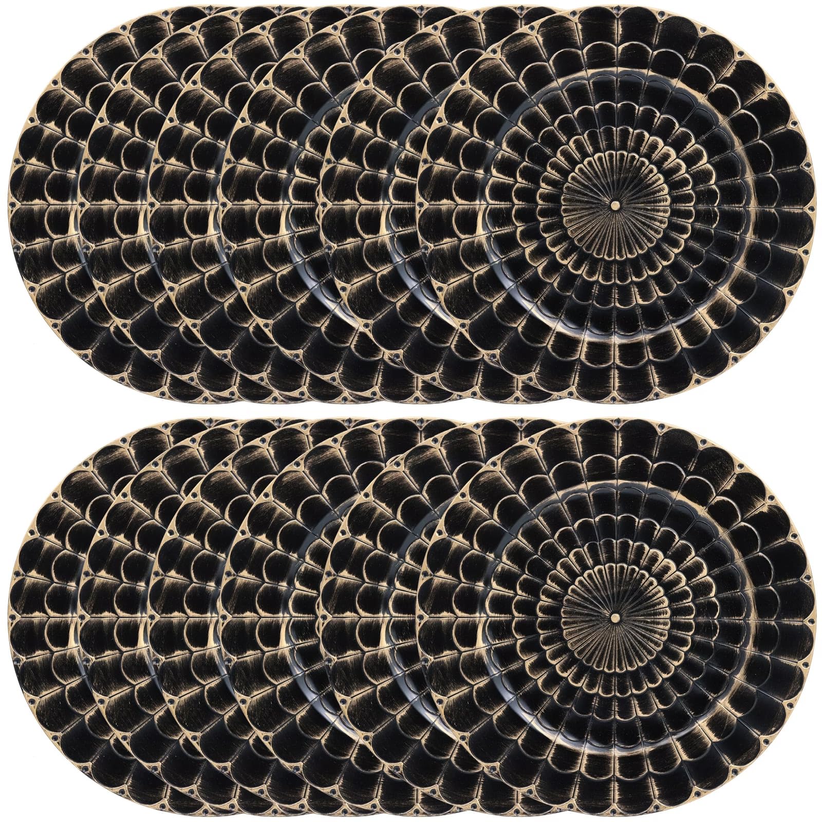 Black Chargers Plates Set of 12, Plastic Decorative Charge Plates for ...