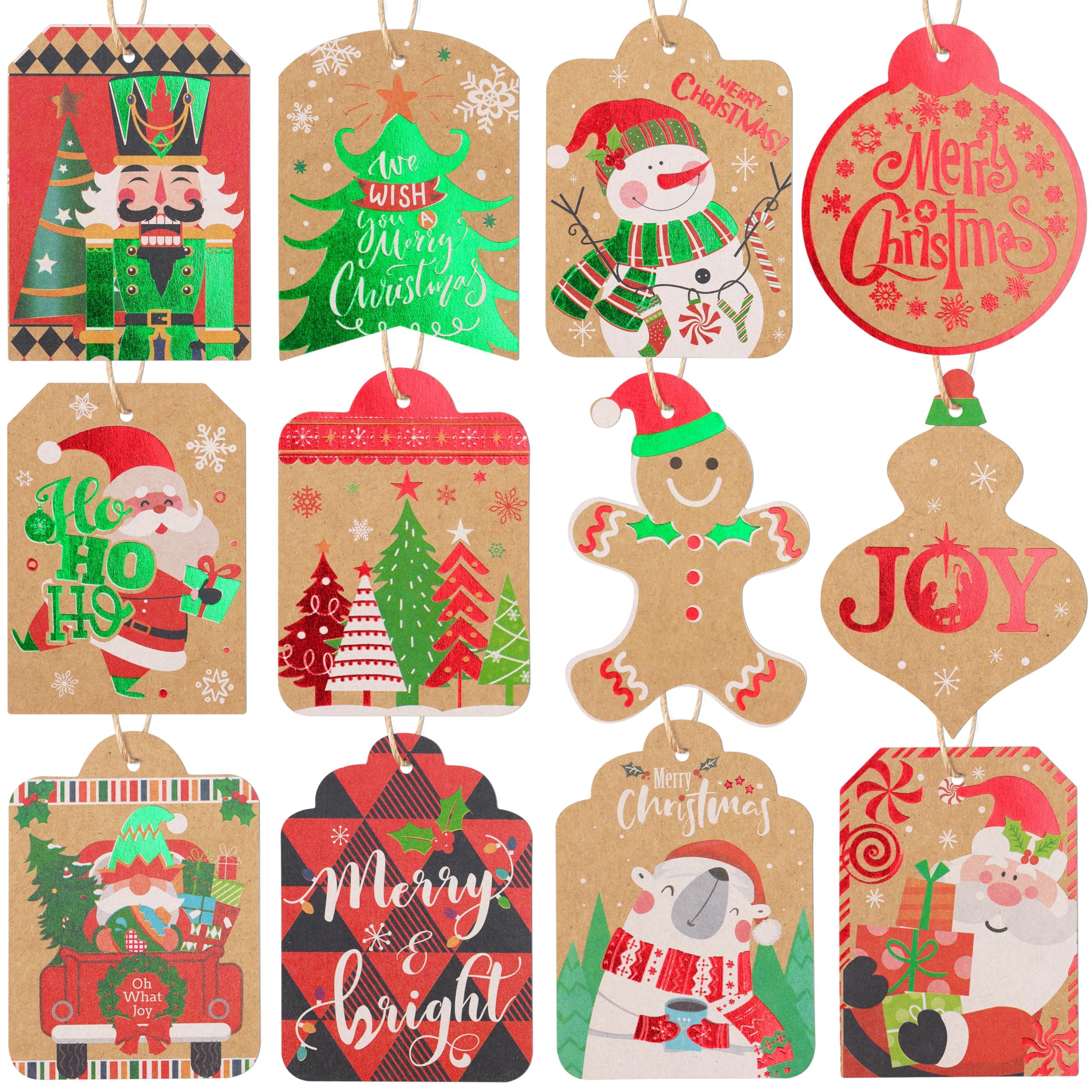 Amazon.com : Foil Christmas Presents Tags with String- 96 Xmas to and ...