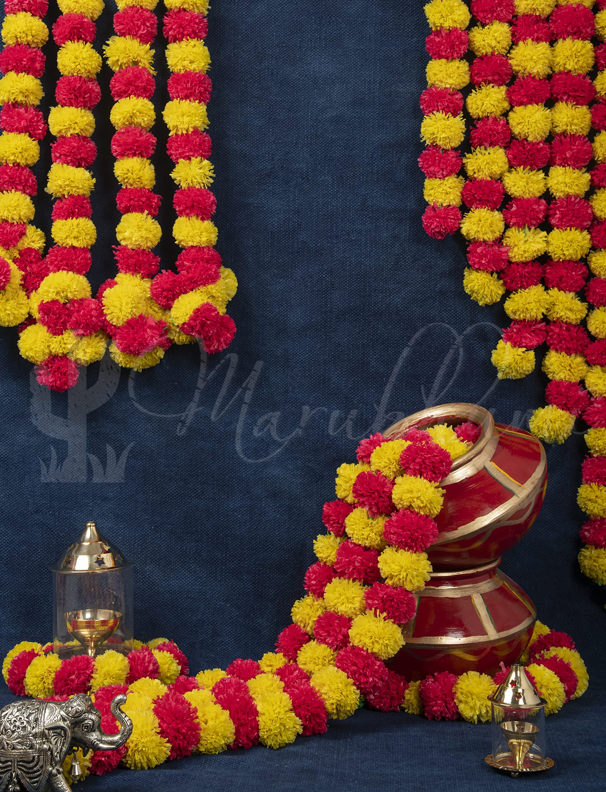 Marubhumi 5 Pcs of 4.5 Feet Long Strands Artificial Marigold Flowers ...