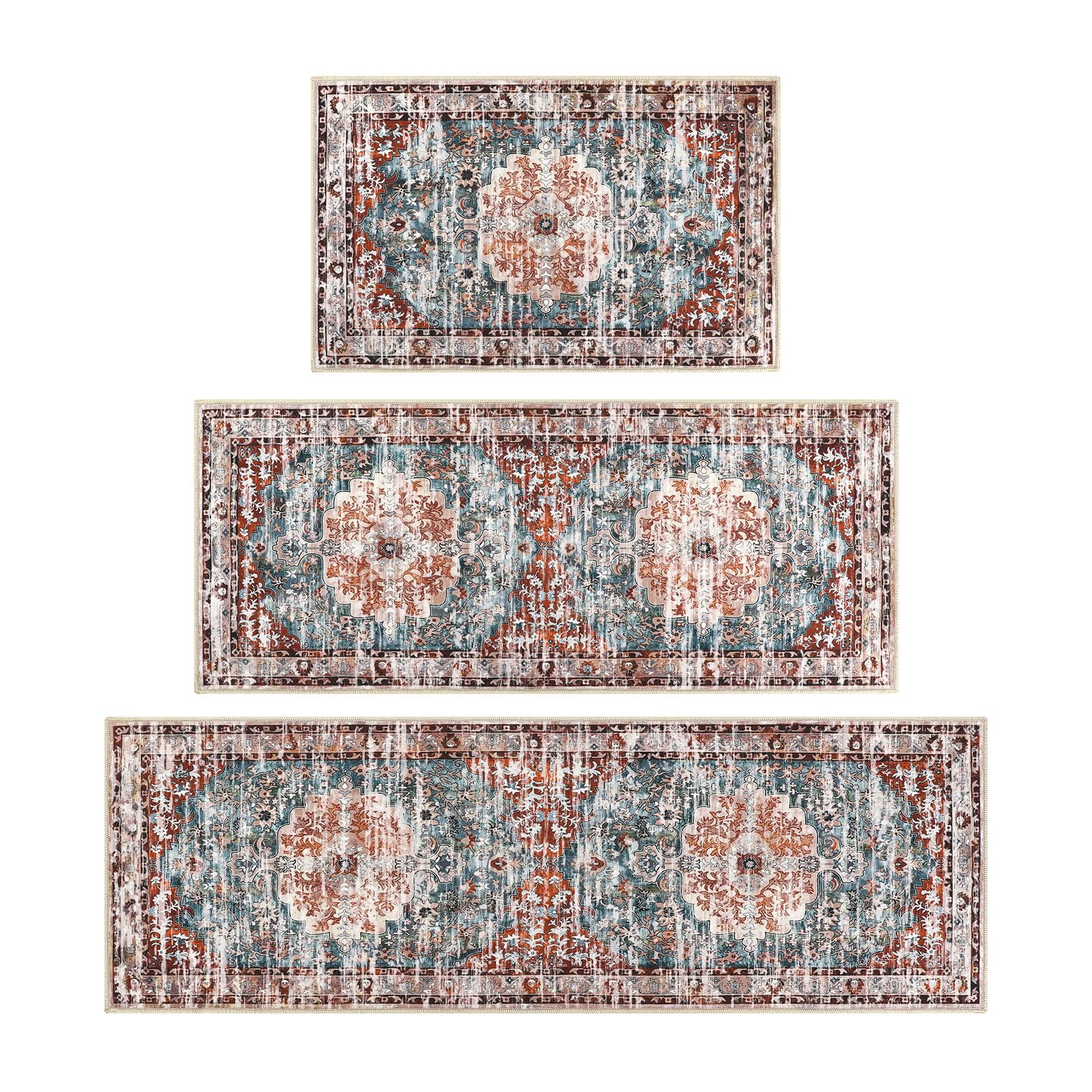 Ileading Boho Kitchen Mats for Floor 3 Piece Set Washable Kitchen Rugs ...