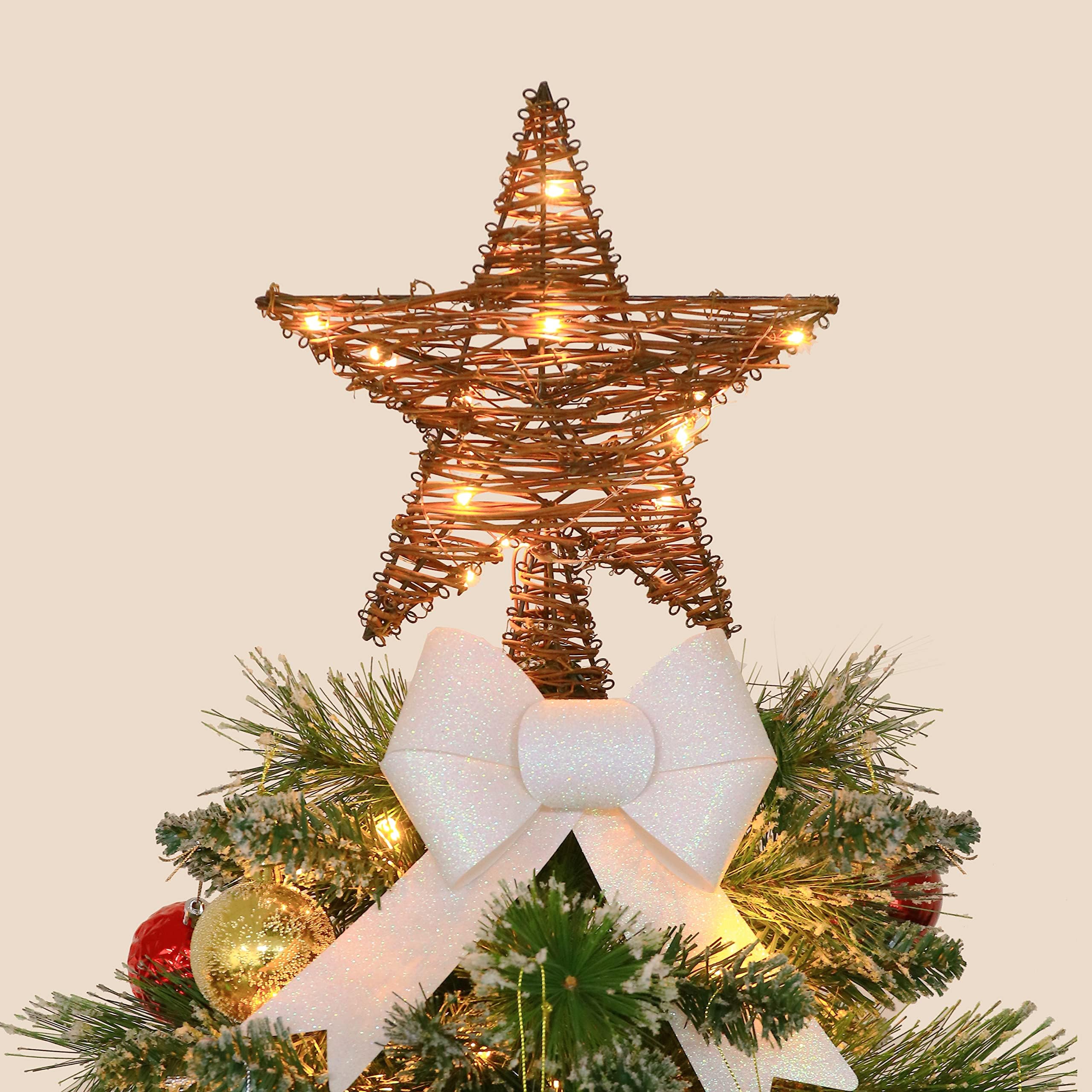 Amazon.com: Twinkle Star Christmas Star Tree Topper, Rustic Rattan ...
