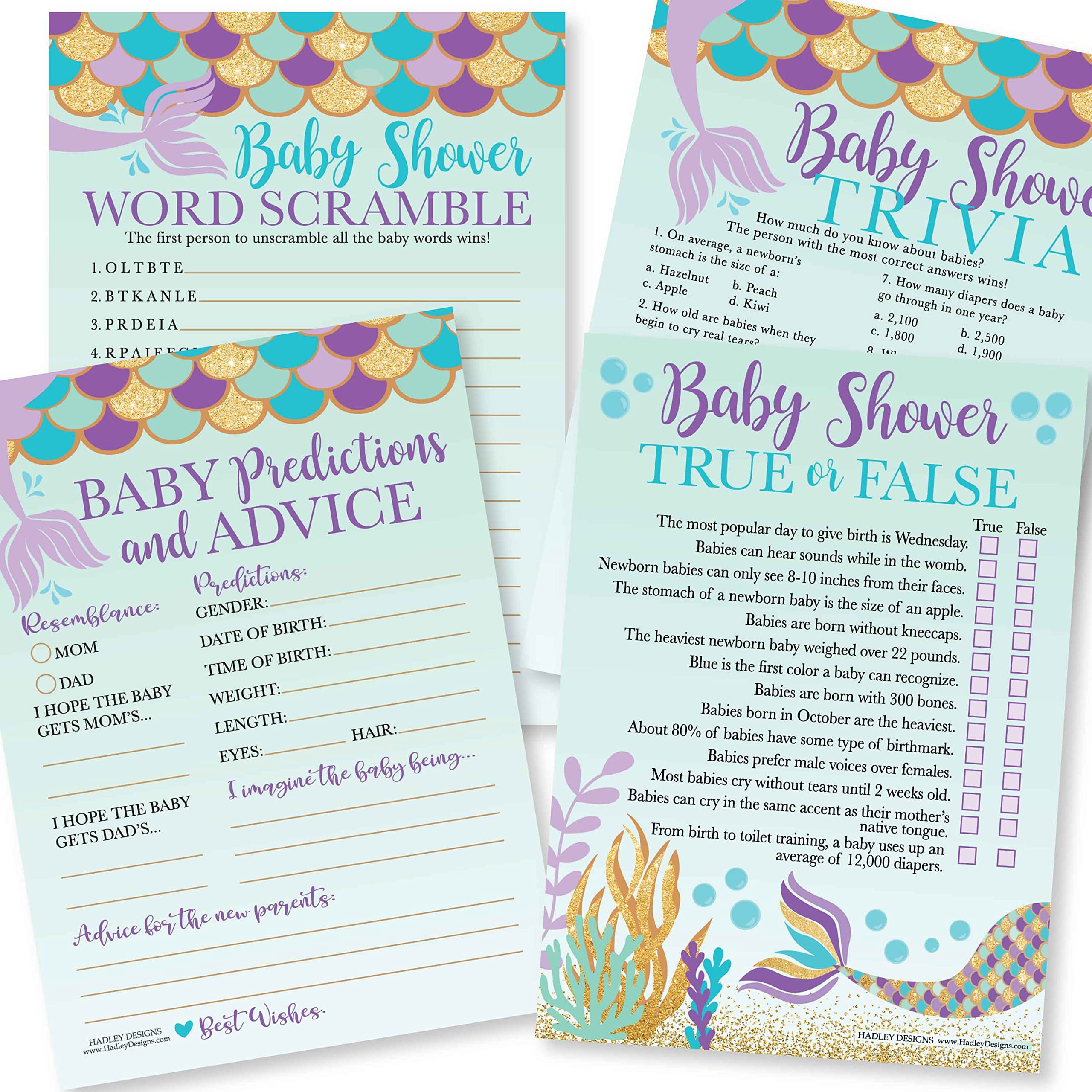 Buy Mermaid Baby Shower Games For Girls - 50 cards, Two 25-game sets, 4 ...