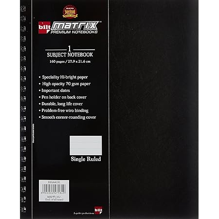BILT Matrix Premium Notebook Single Subject - A5, 70 GSM, 160 pages ...
