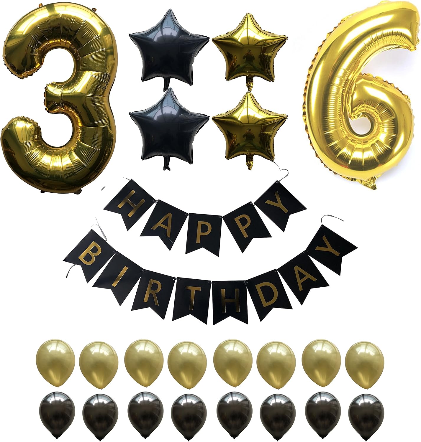 Amazon.com: 36th Birthday Party Balloons Kit, 36 Year Old Bday Gold ...