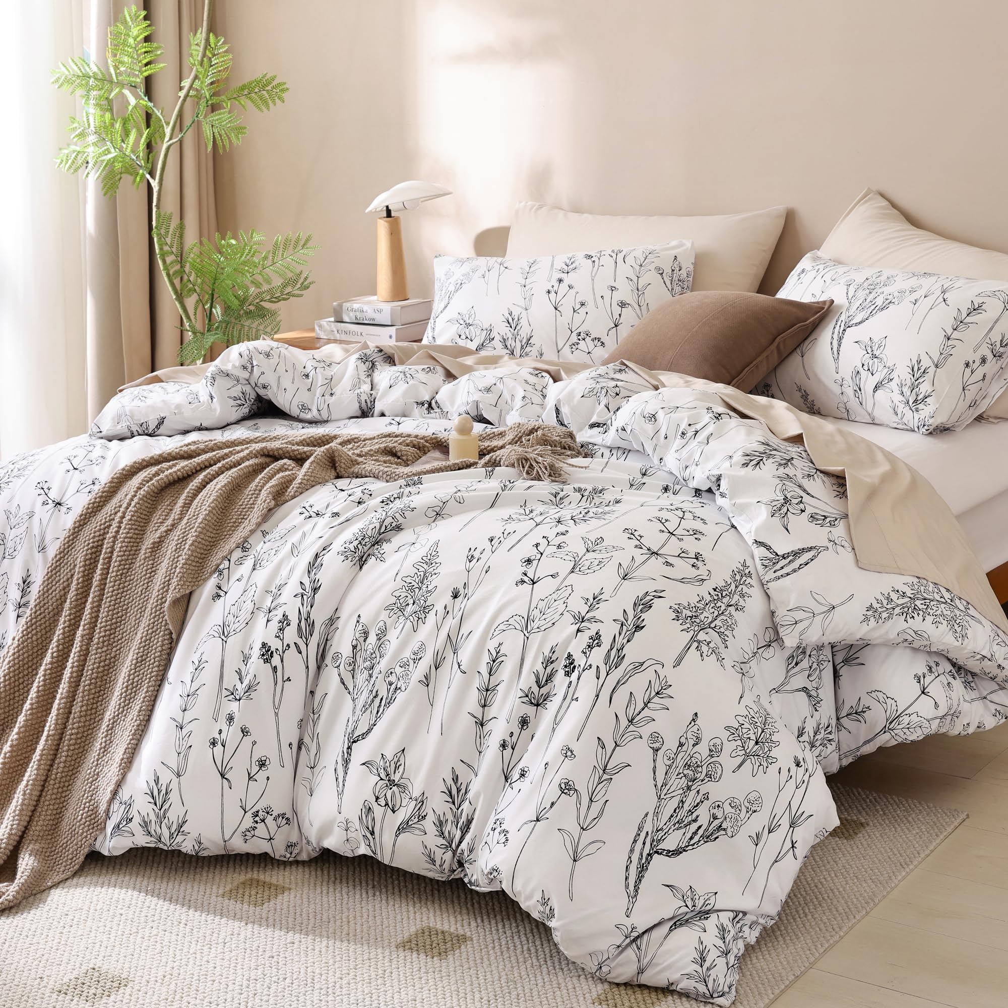 Amazon.com: Joyreap 3pcs Botanical Comforter Set Twin, Flowers n Leaves ...