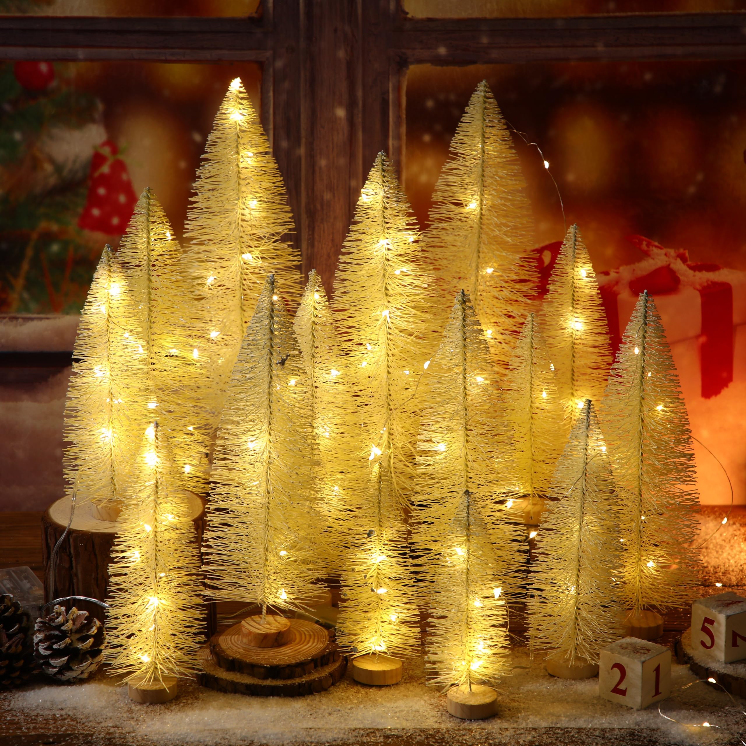 Amazon.com: Melrose Set of 2 LED White Lighted Bottle Brush Trees On ...