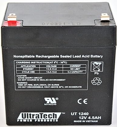 Amazon.com: UltraTech UT-1240 / UT-1250-F1 12V, 4.5Ah Sealed Lead Acid ...