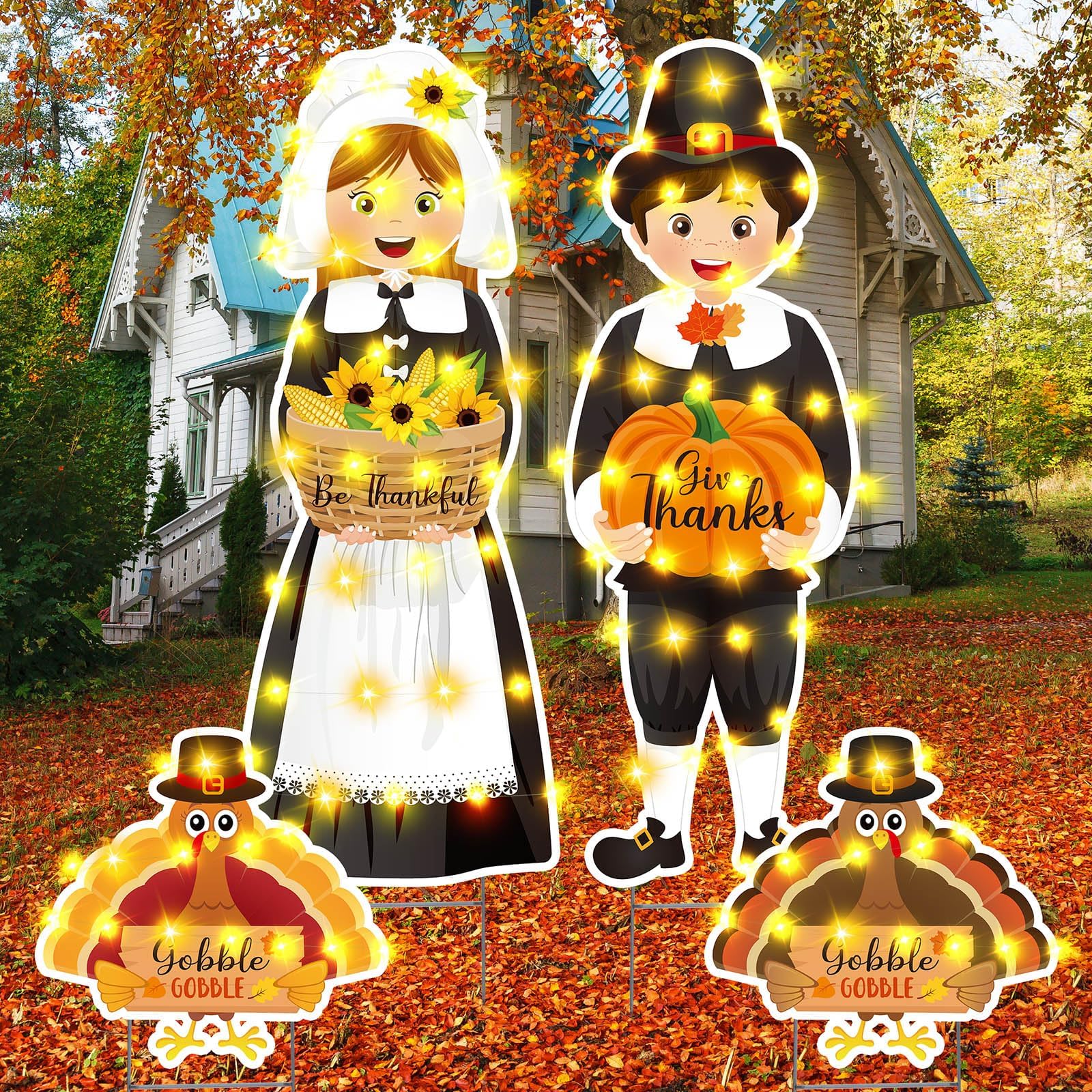 Amazon.com : Soaoo 2 Pack Thanksgiving Yard Signs with LED String Light ...