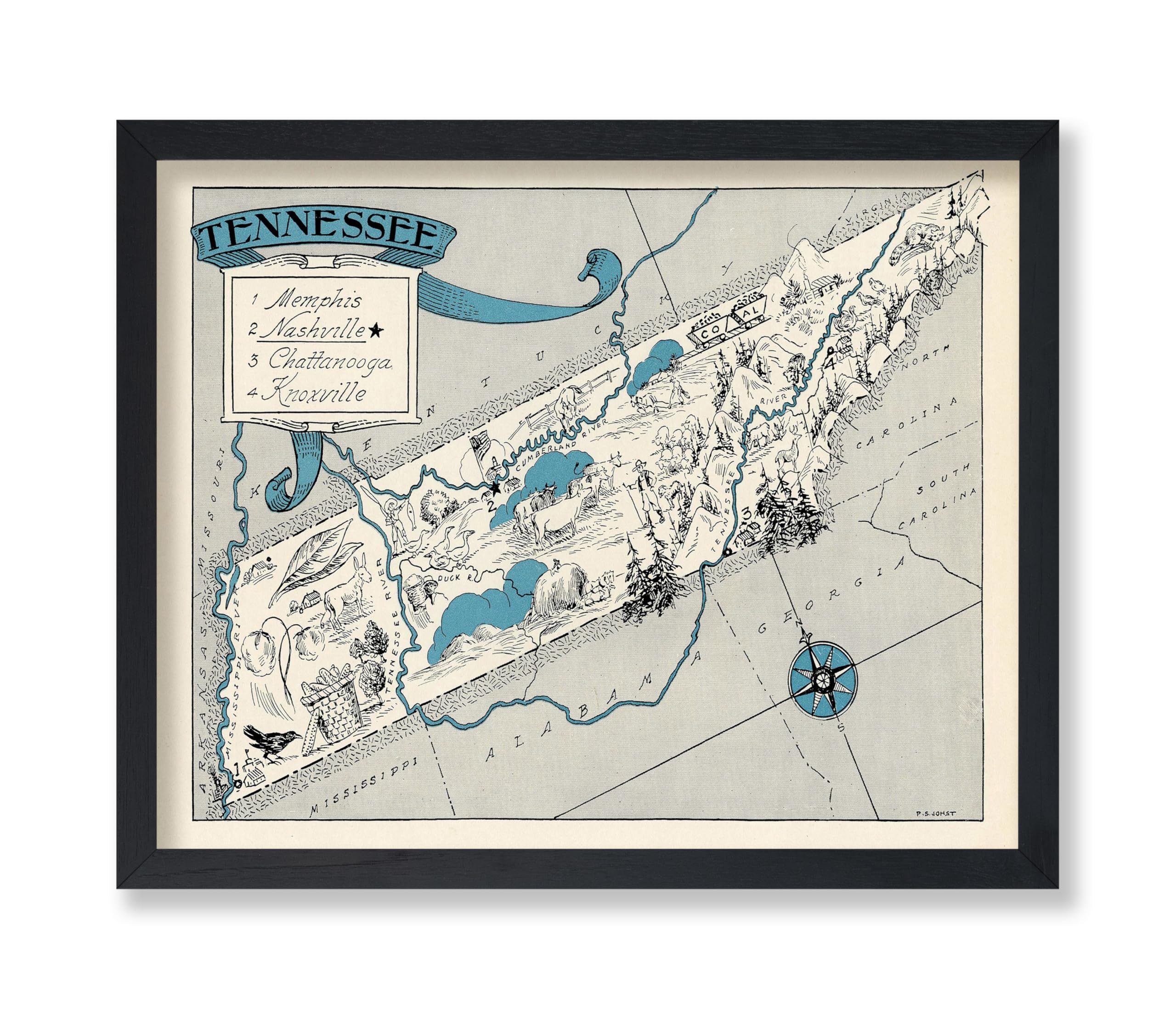 Amazon.com: Poster Master Vintage Map Poster - Retro Tennessee Map ...
