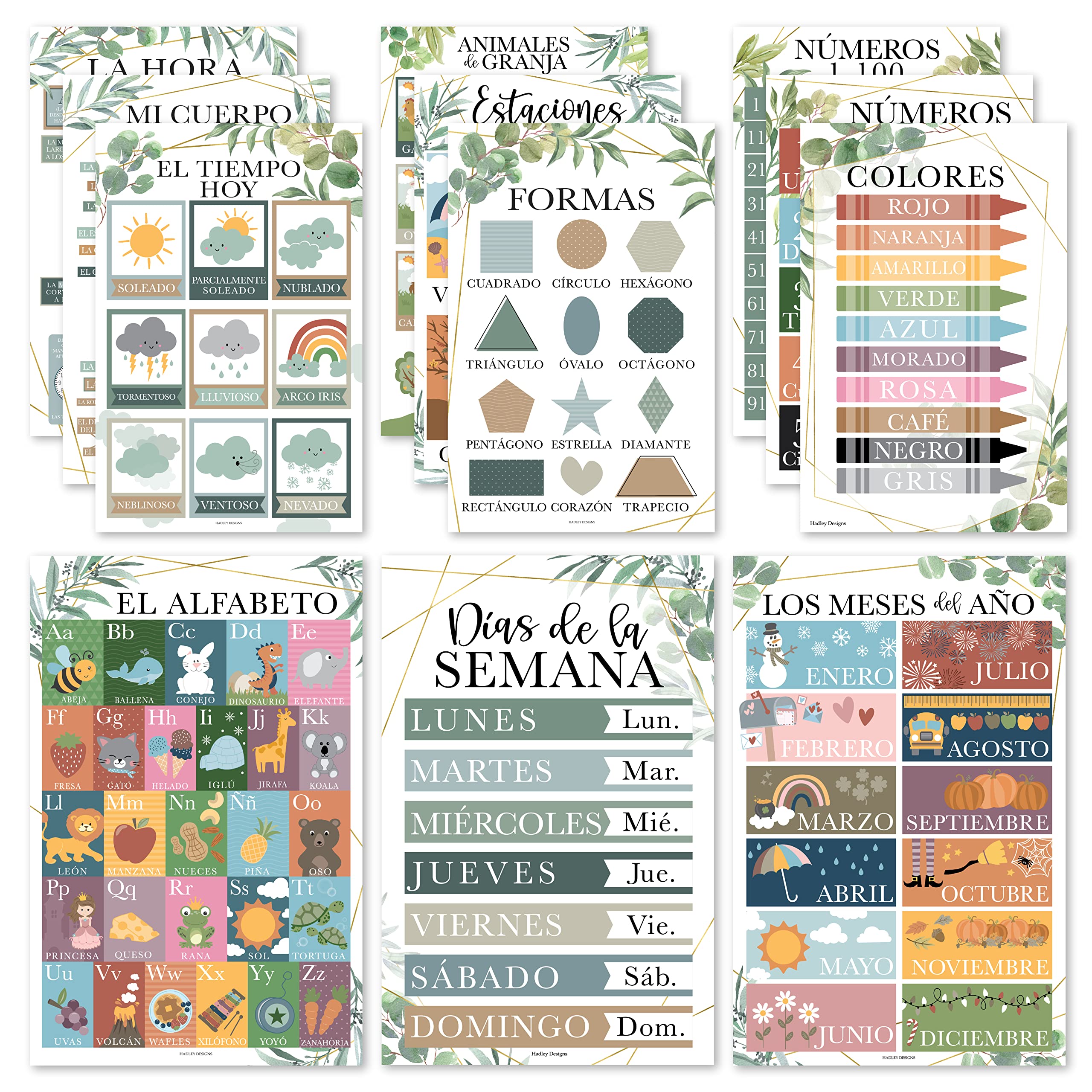 12 Greenery Spanish Posters For Classrooms In Spanish Educational ...